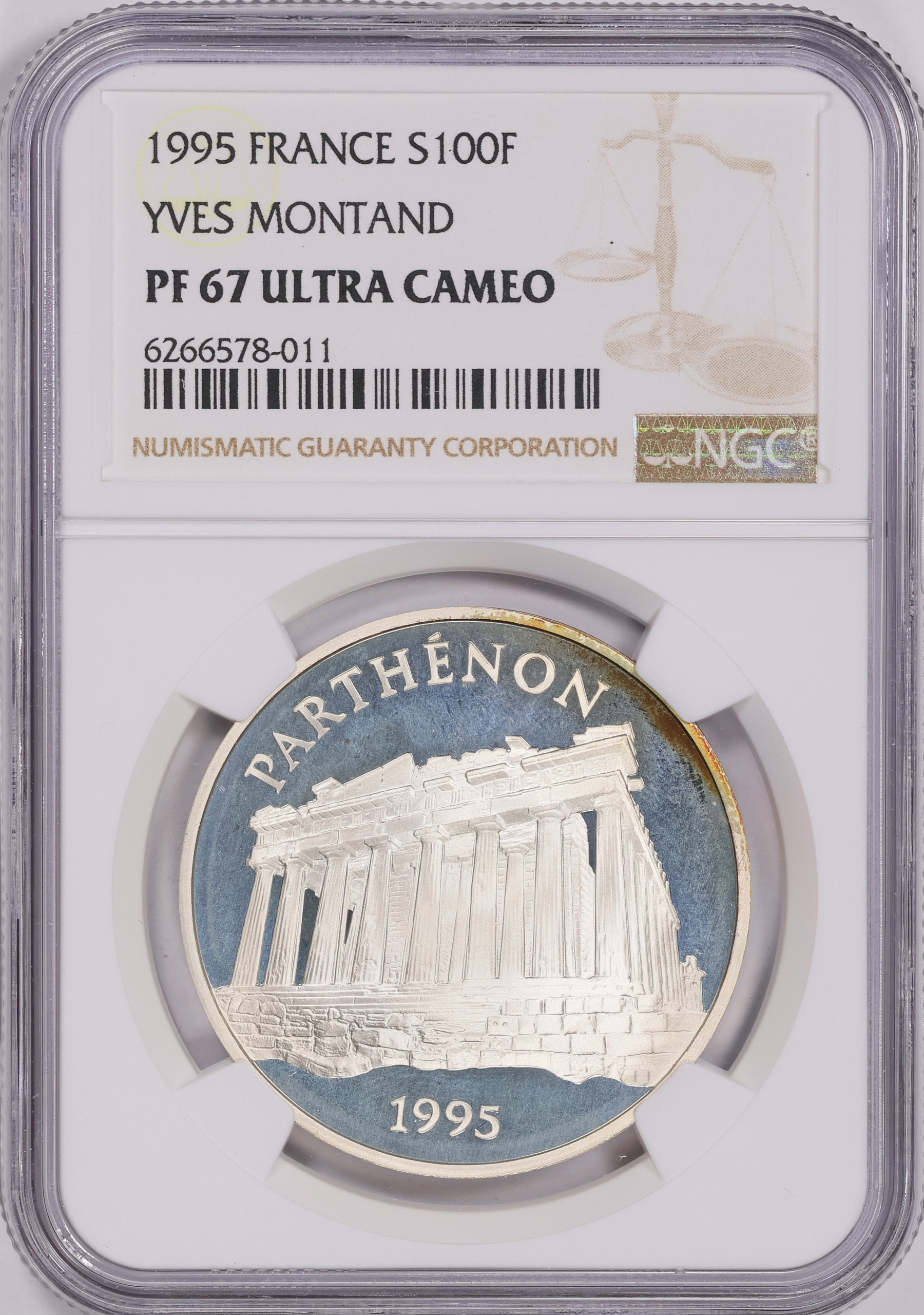 France 1995 Silver 100 Francs - 15 Ecus Parthenon KM-1114 NGC Proof-67 ...