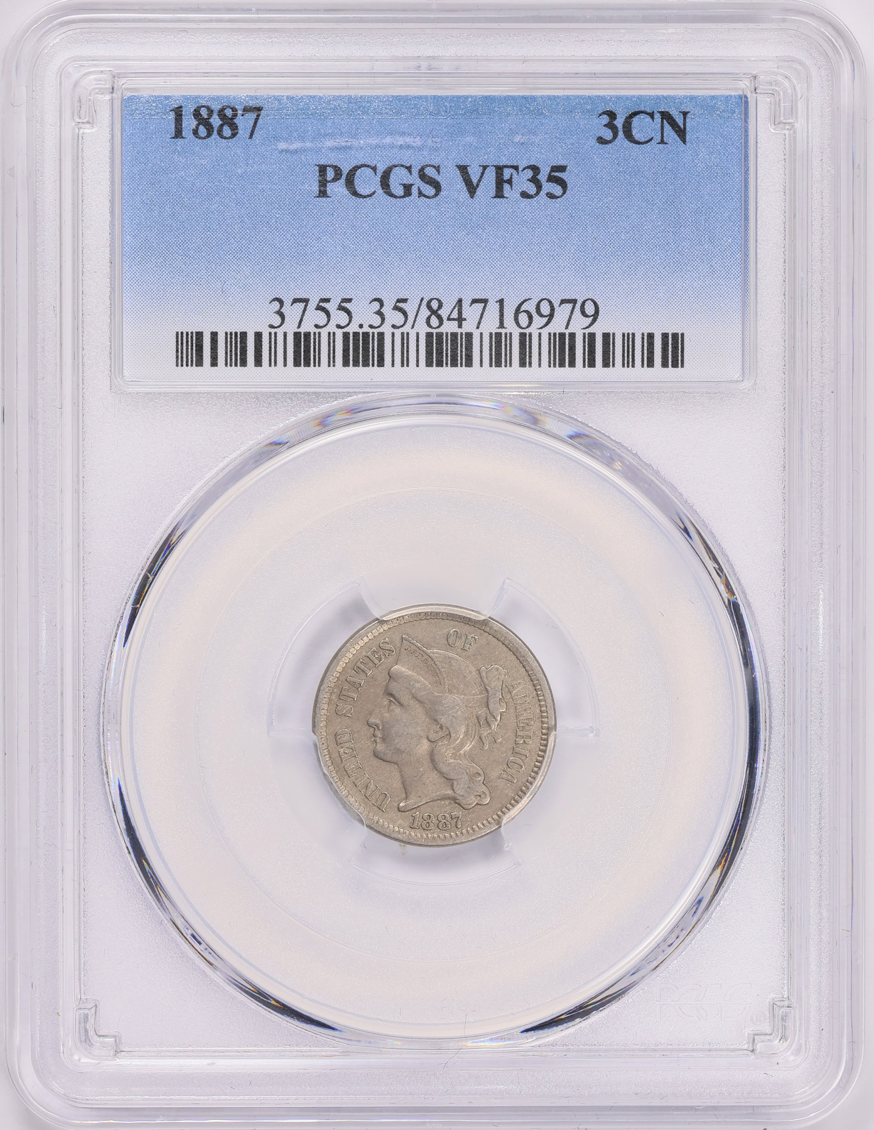 1887 Nickel Three-Cent Piece PCGS VF-35 (Item 1523749) | GreatCollections Coin Auctions