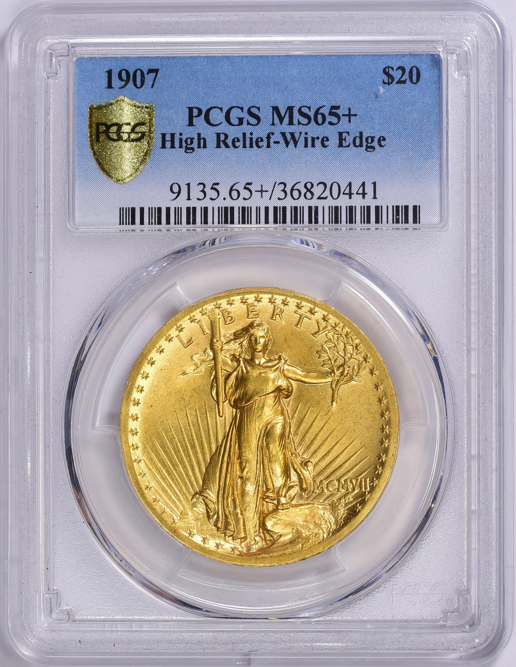 1907 Saint-Gaudens Gold Double Eagle MCMVII. High Relief, Wire Edge PCGS MS-65+ (Item 1524748 ...