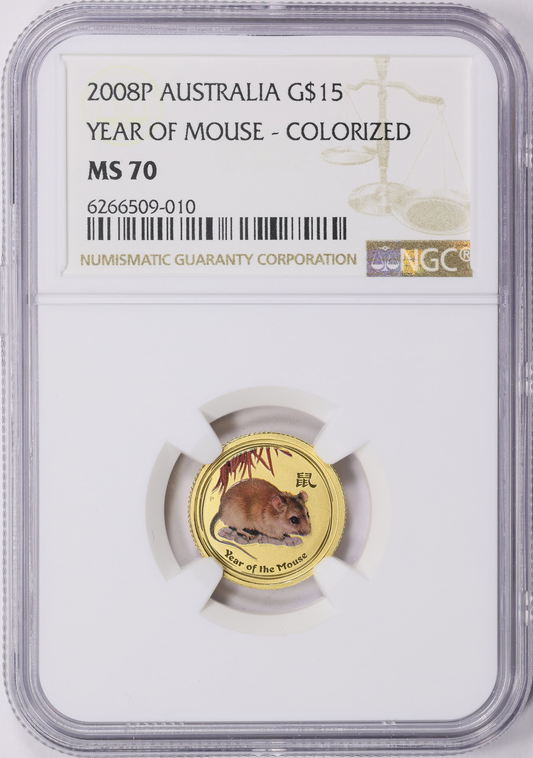 Australia 2008-P Colorized Gold $15 Lunar Series, Year of the Mouse NGC ...