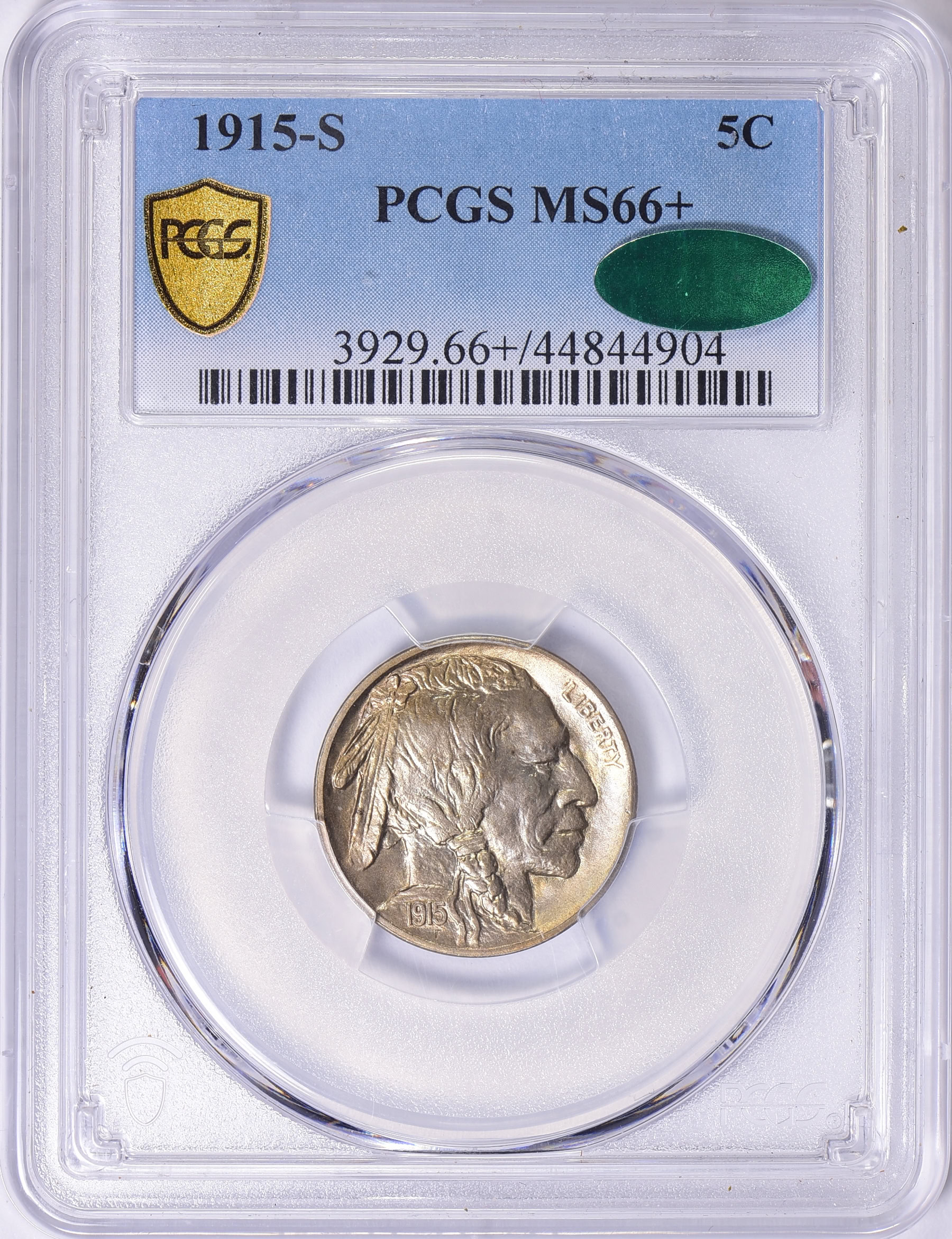 1915-S Buffalo Nickel PCGS MS-66+ (CAC Green) (Toned) (Item 1527541) | GreatCollections Coin ...