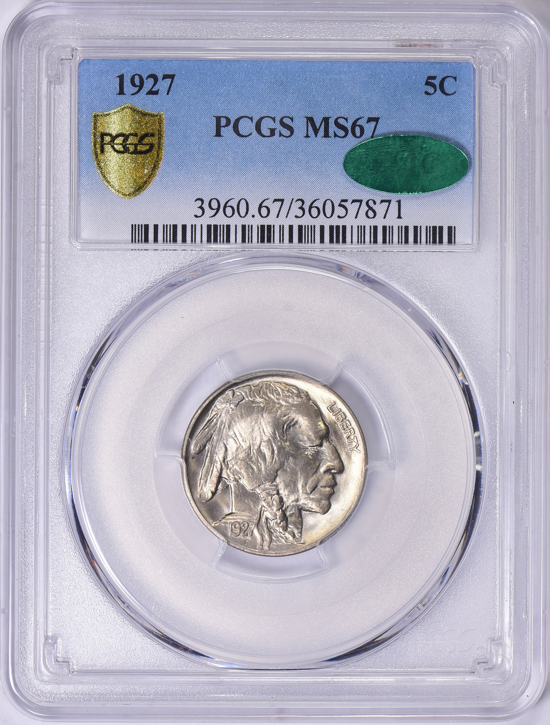 1927 Buffalo Nickel PCGS MS-67 (CAC Green) (Item 1527569 ...