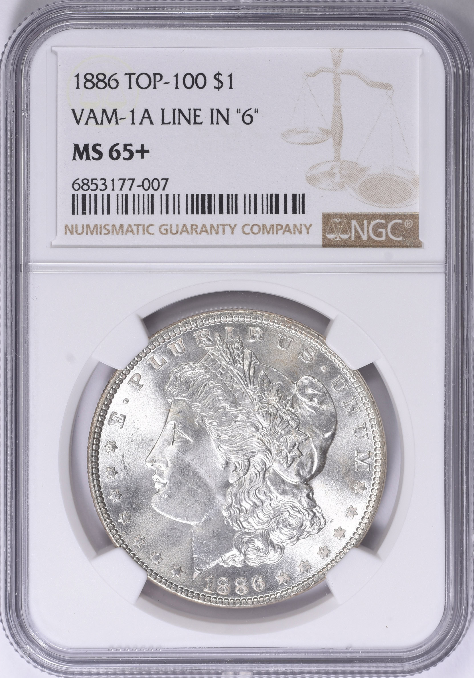 1886 Morgan Silver Dollar VAM-1A Line In 6 Top 100 NGC MS-65+ (Item 1529898) | GreatCollections ...