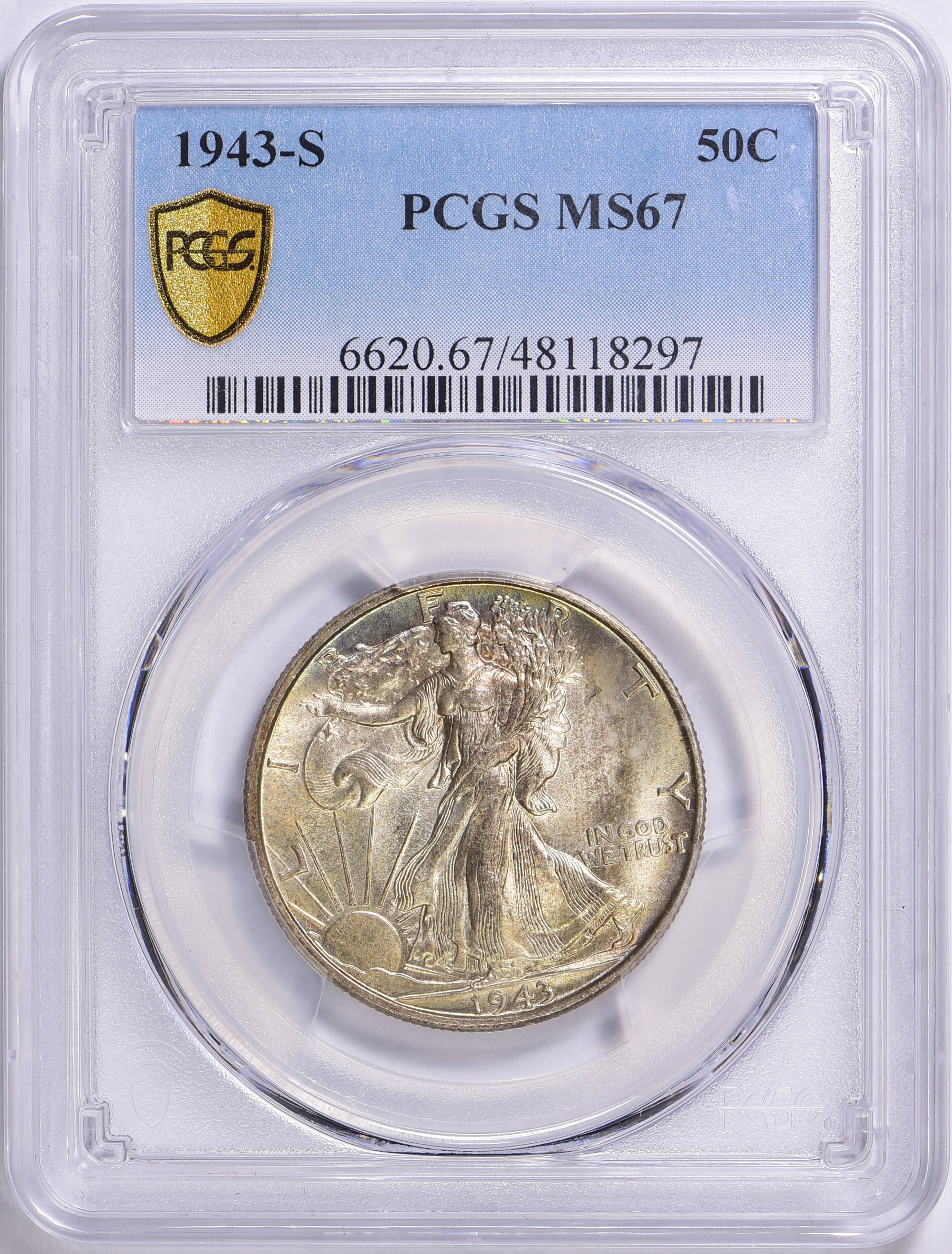 1943-S Walking Liberty Half Dollar PCGS MS-67 (Toned) (Item 1530196) | GreatCollections Coin ...