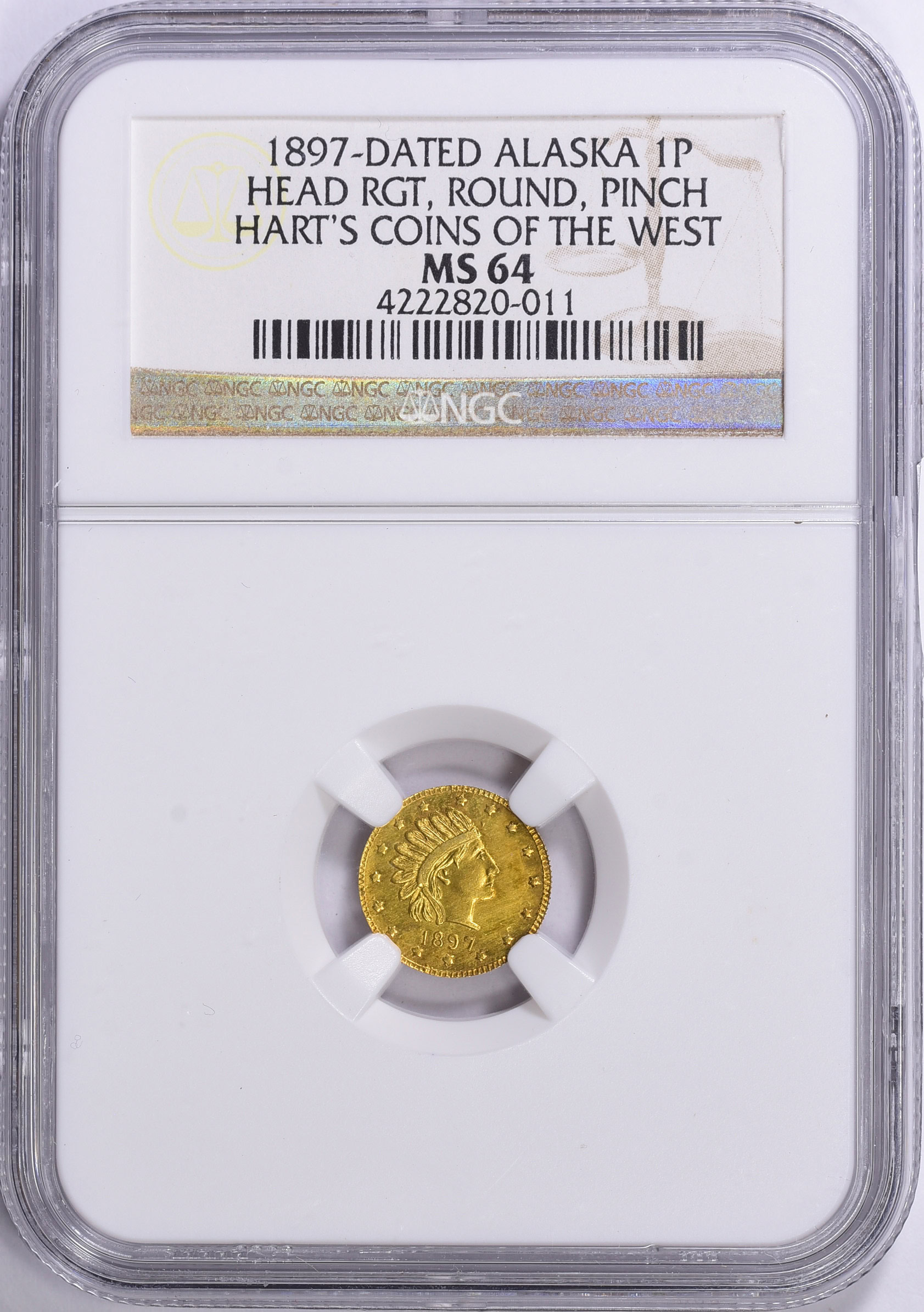 1897 Dated Alaska Gold 1P Head Right, Round, Pinch Hart's Coins of the ...