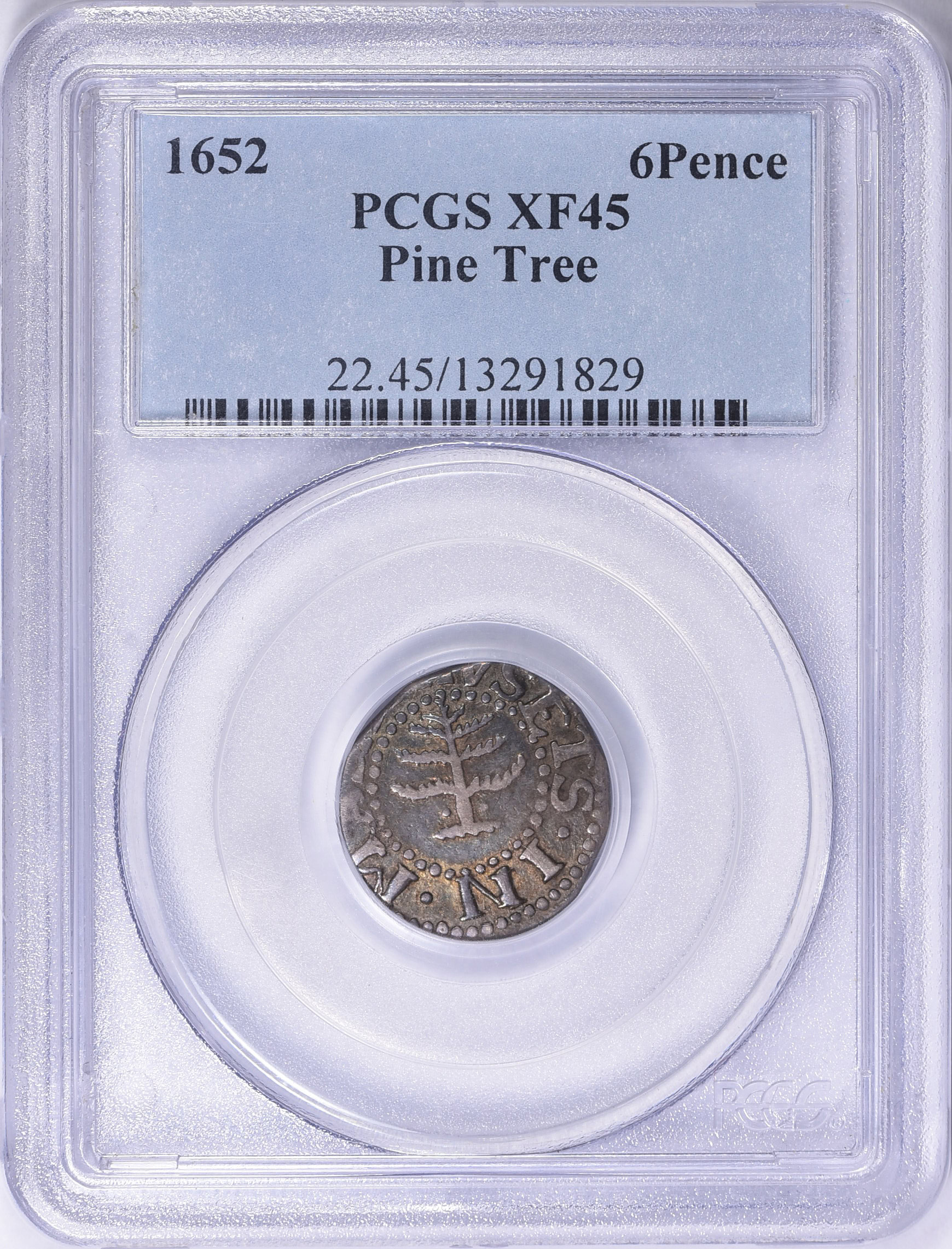 1652 Massachusetts Pine Tree Silver Sixpence PCGS XF-45 (Item 1532236 ...