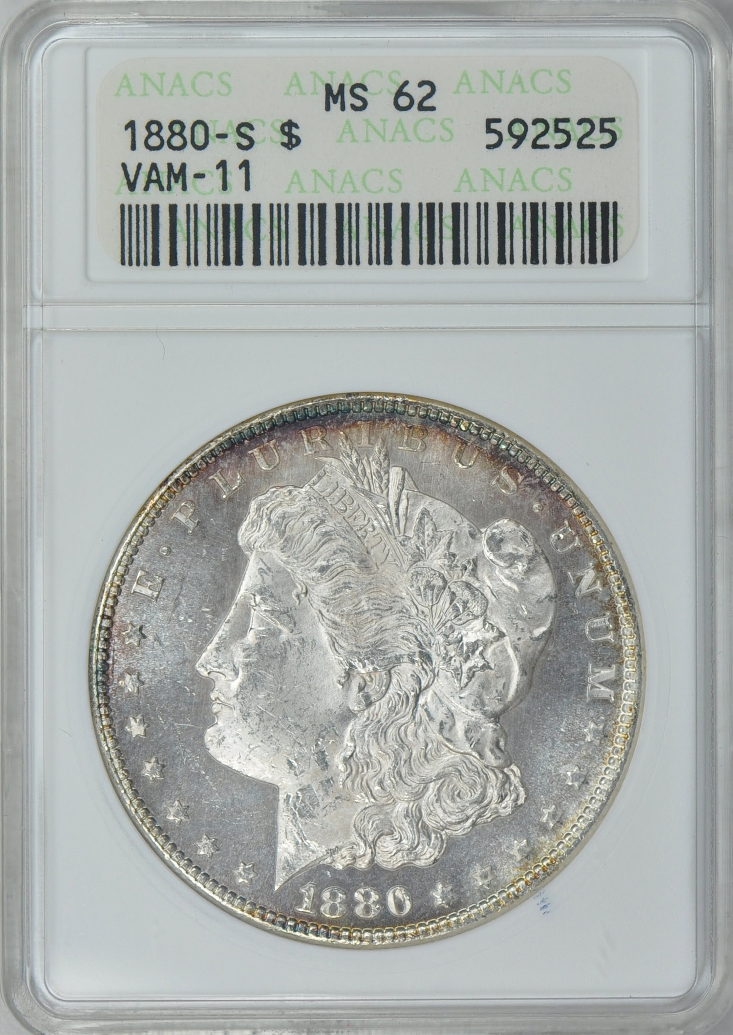 1880-S Morgan Silver Dollar VAM-11 ANACS MS-62 (Toned) OH (Item 153253) | GreatCollections Coin ...