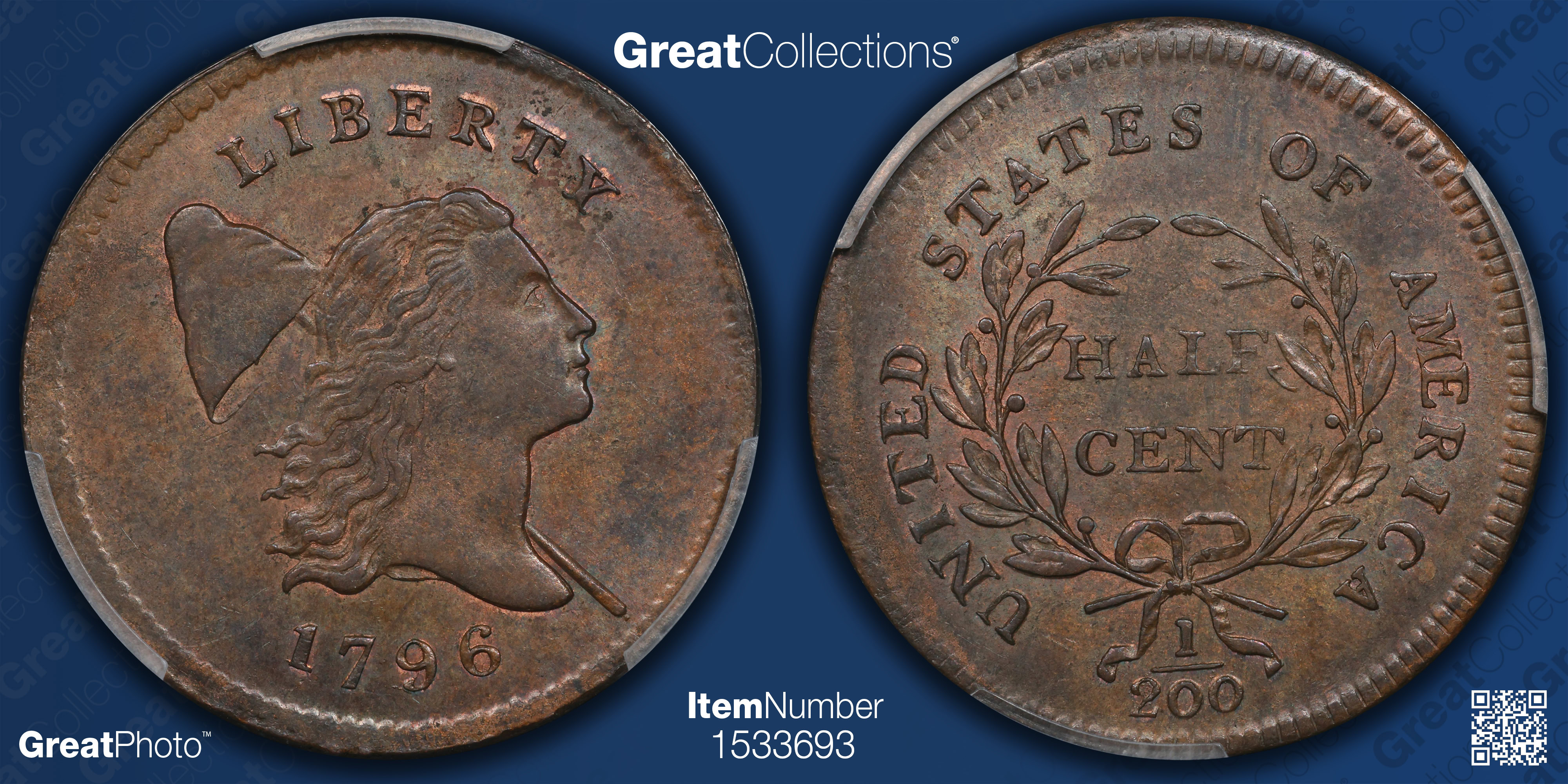 1796 Liberty Cap Half Cent C-2 With Pole PCGS MS-66 BN (CAC Green ...