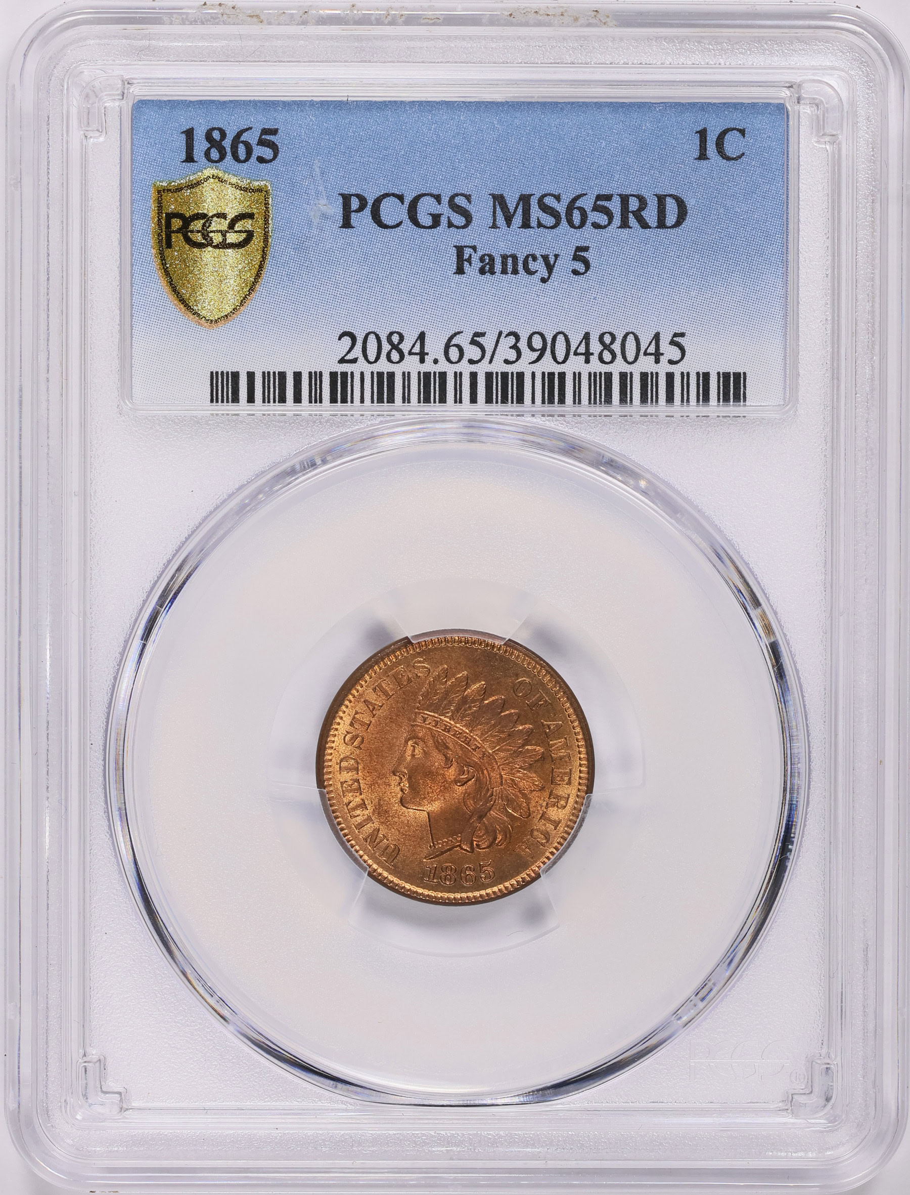 1865 Indian Cent Fancy 5 PCGS MS-65 RD (Item 1533760) | GreatCollections Coin Auctions