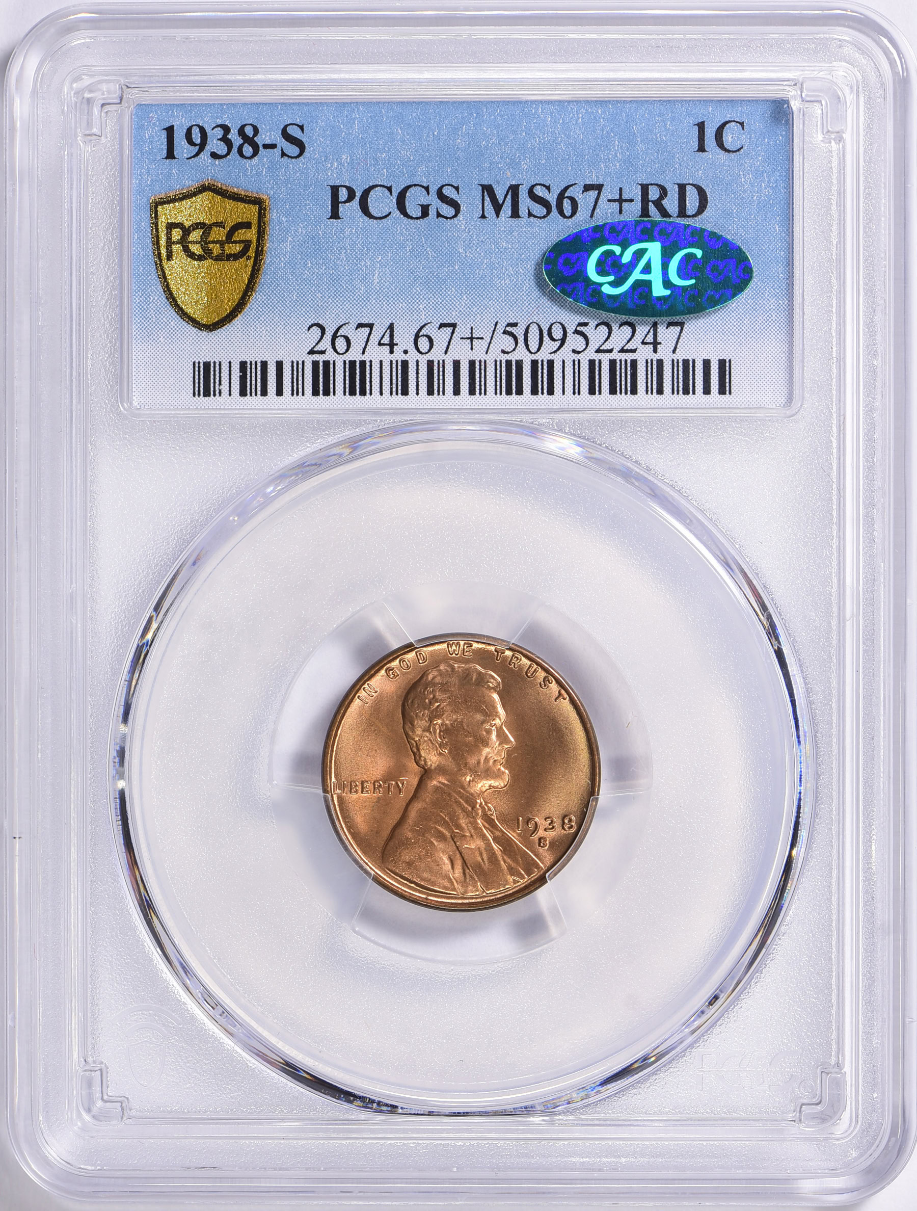 1938-S Lincoln Cent PCGS MS-67+ RD (CAC Green) (Item 1534327 ...