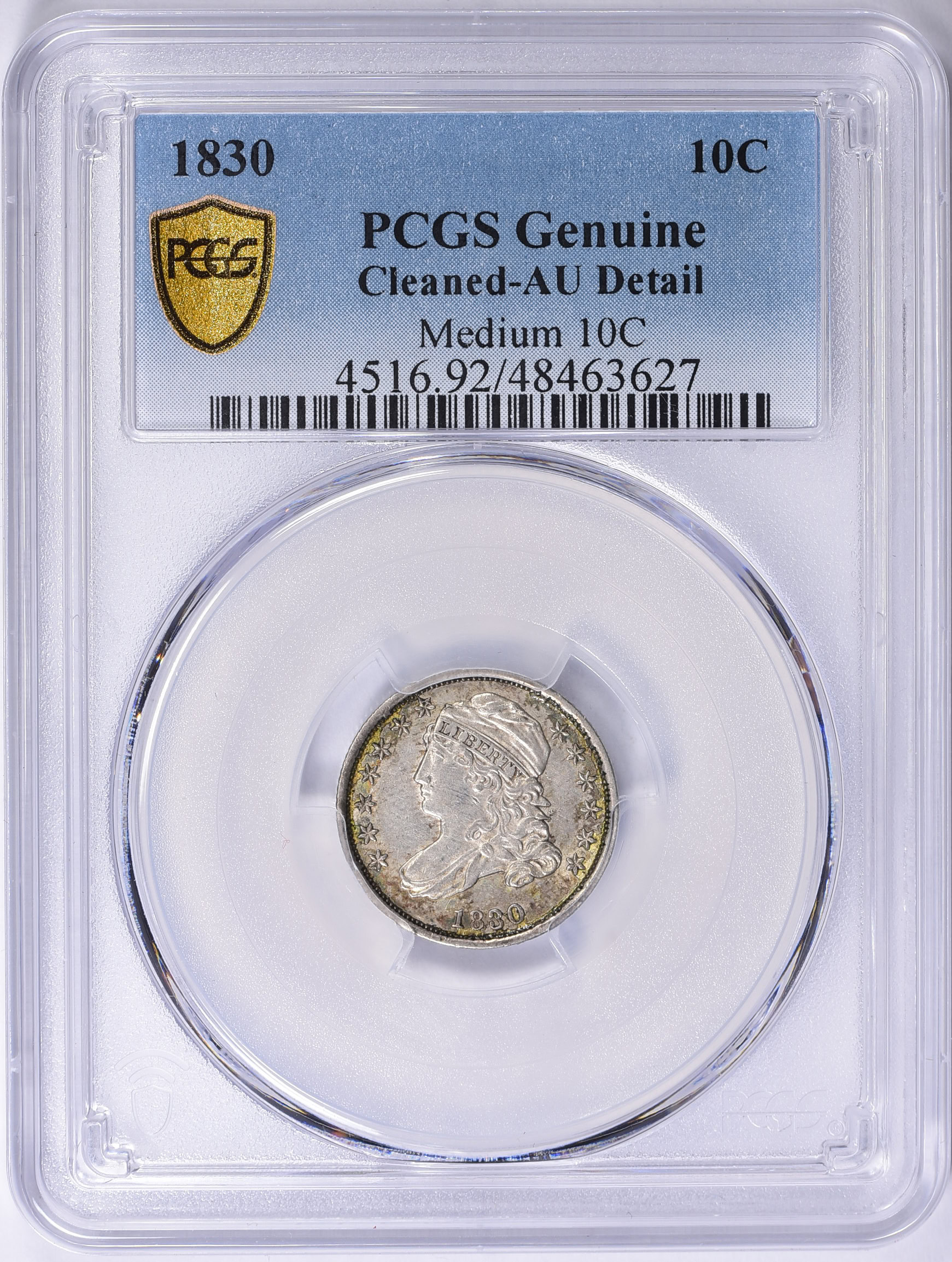 1830 Capped Bust Dime Medium 10C PCGS Genuine AU Details (Item 1534674) | GreatCollections Coin ...