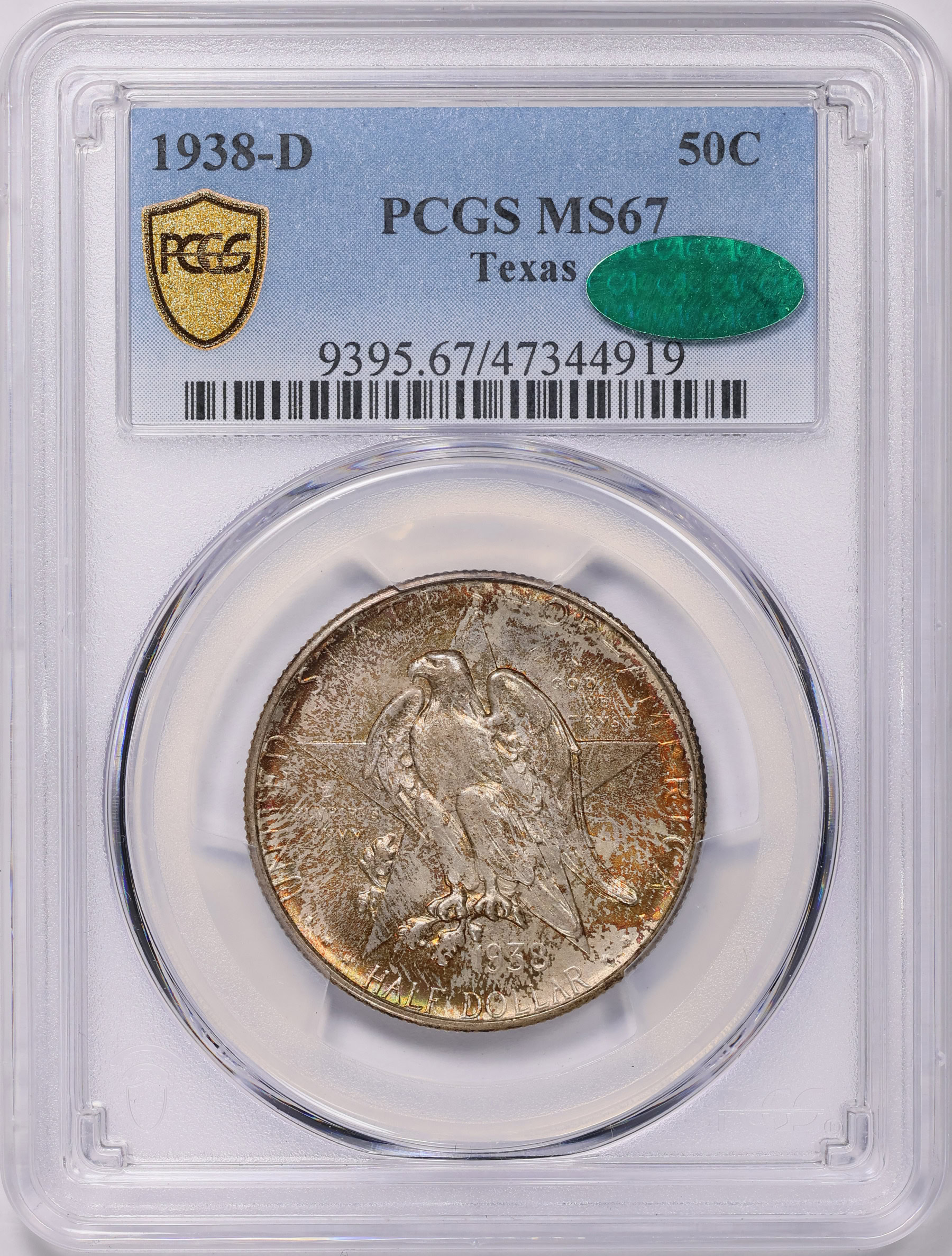 1938-D Texas Centennial Half Dollar PCGS MS-67 (CAC Green) (Toned) (Item 1536446 ...