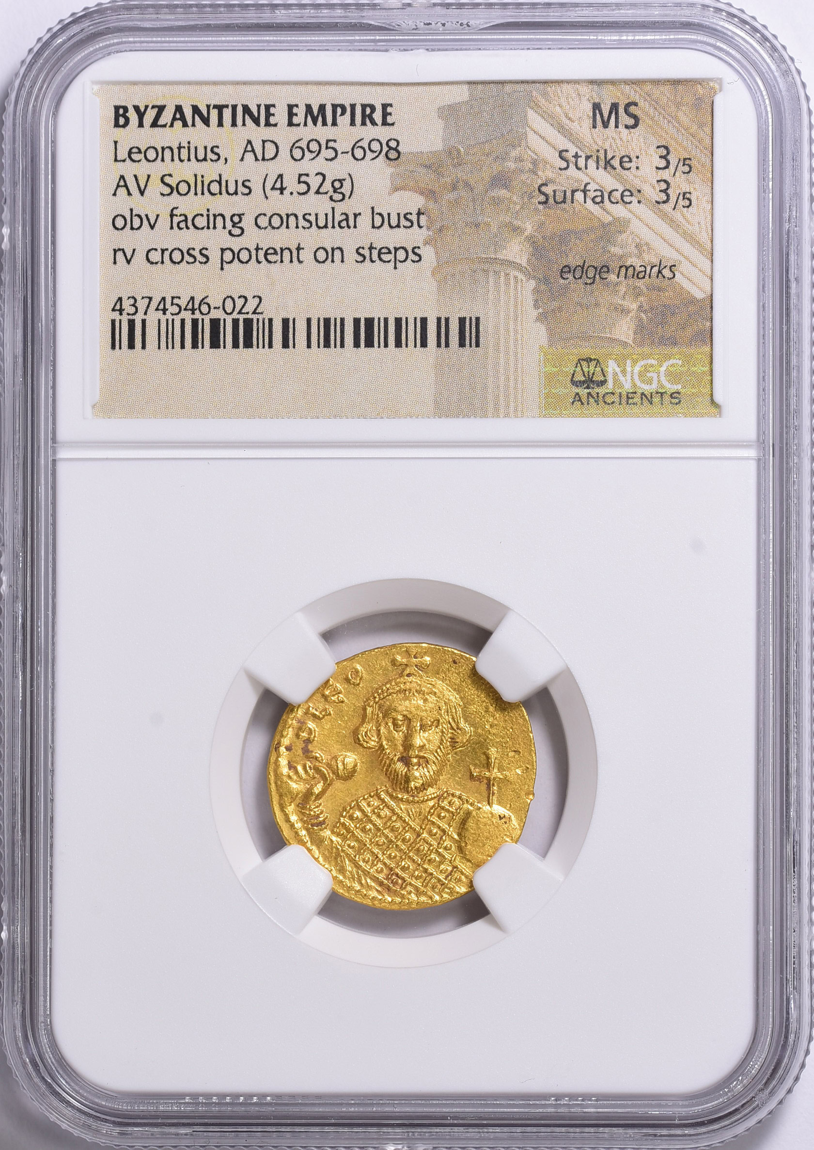 Ancient Byzantine Empire, Leontius (A.D. 695-698) AV Solidus (4.52gms ...