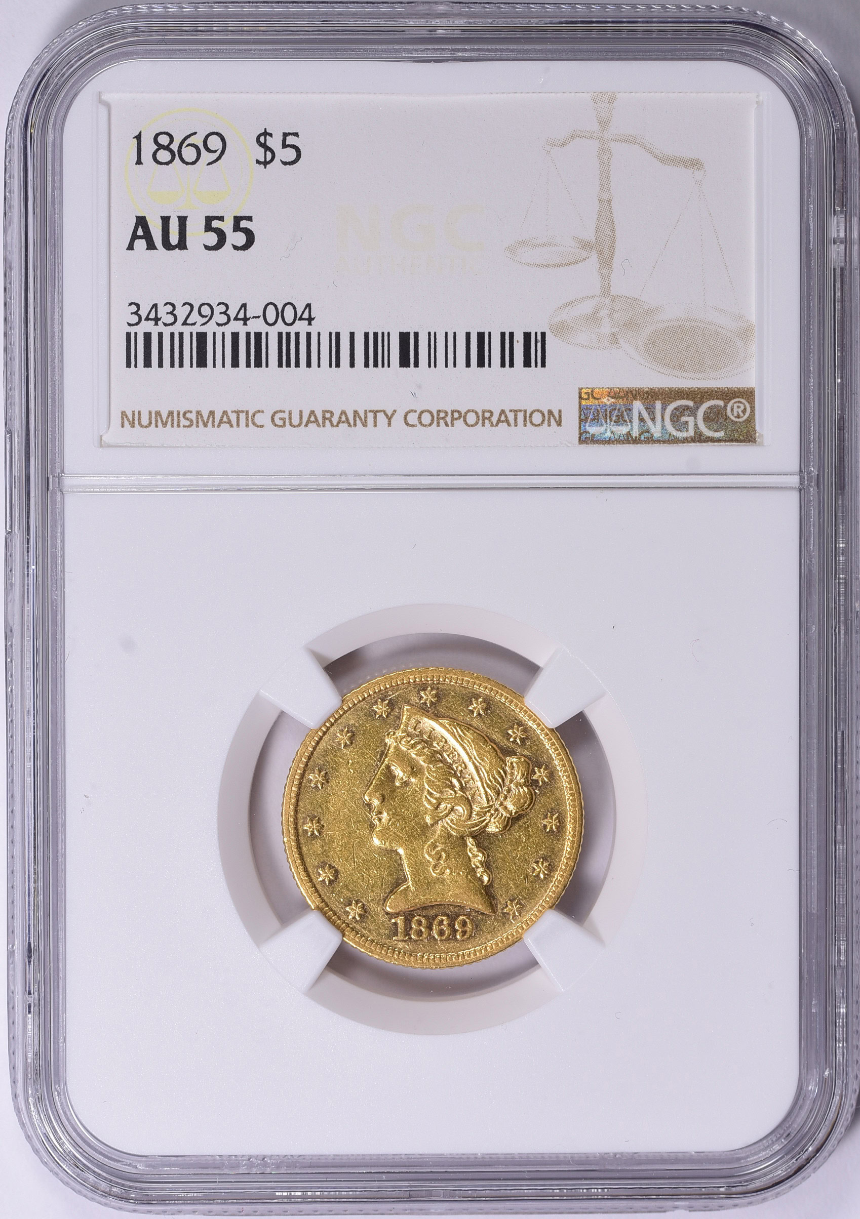1869 Liberty Gold Half Eagle NGC AU-55 (Item 1537431) | GreatCollections Coin Auctions