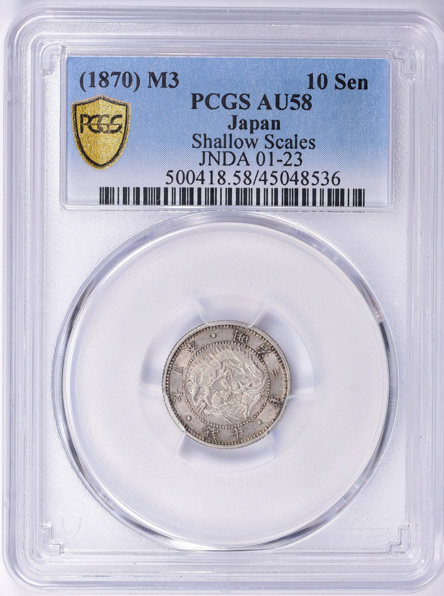 Japan Year 3 (1870) Silver 10 Sen Shallow Scales Y-2 PCGS AU-58 (Item ...