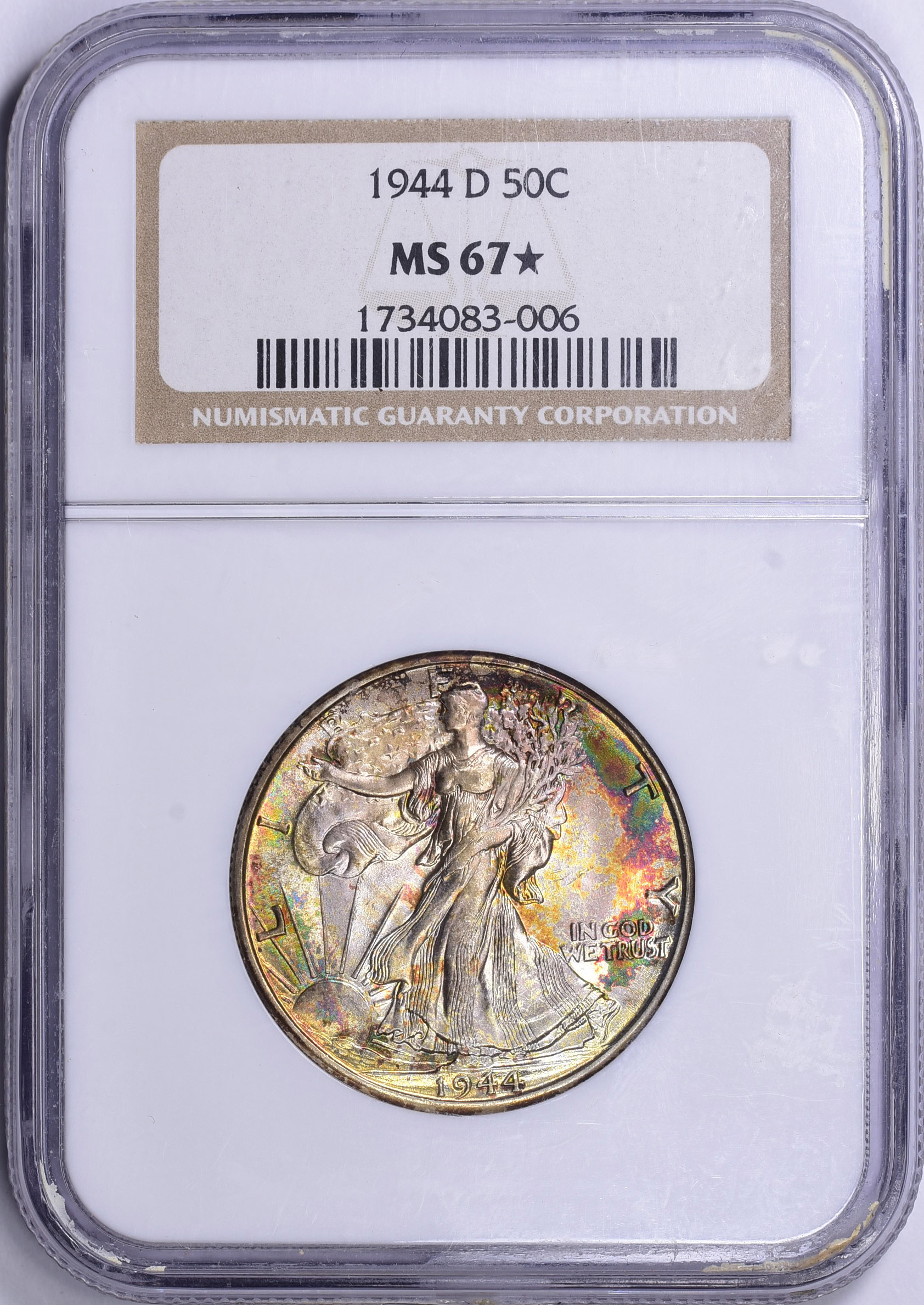 1944-D Walking Liberty Half Dollar NGC MS-67 ★ (Toned) (Item 1539540) | GreatCollections Coin ...