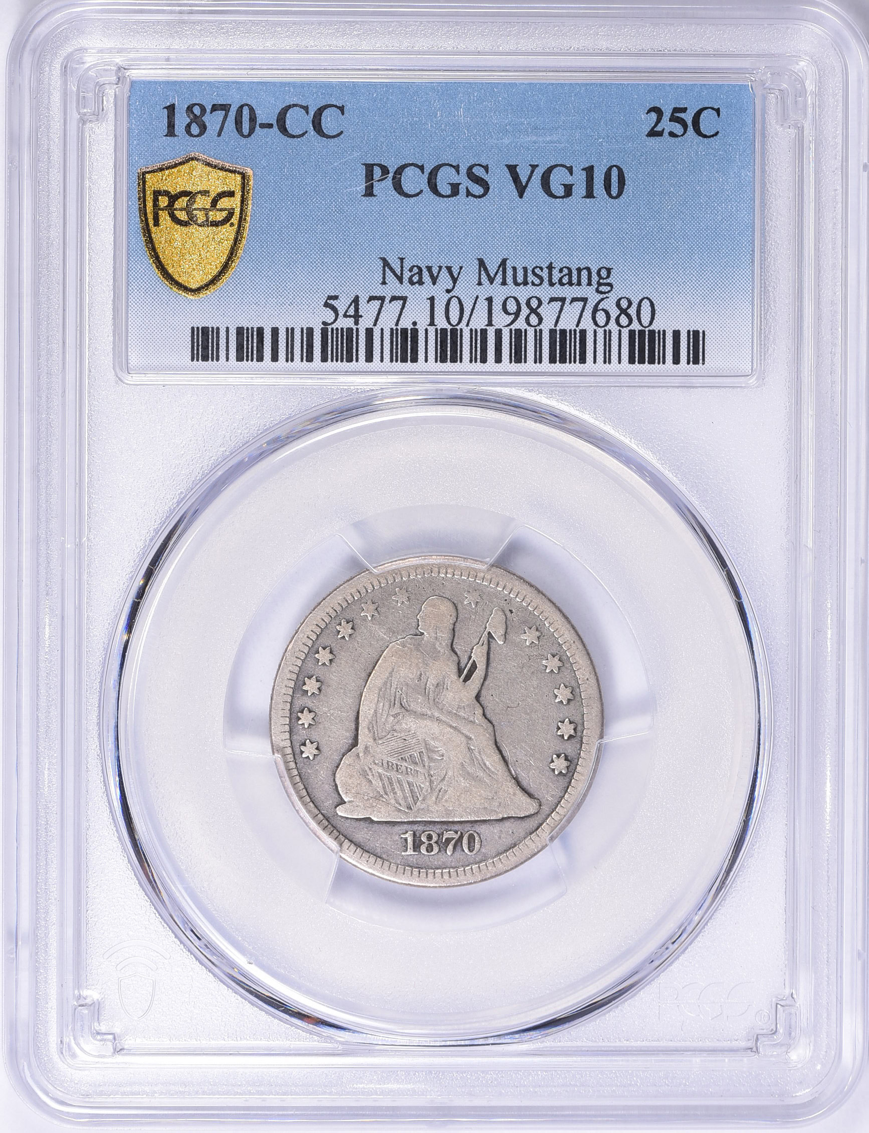 1870-CC Seated Liberty Quarter PCGS VG-10 (Navy Mustang Collection ...