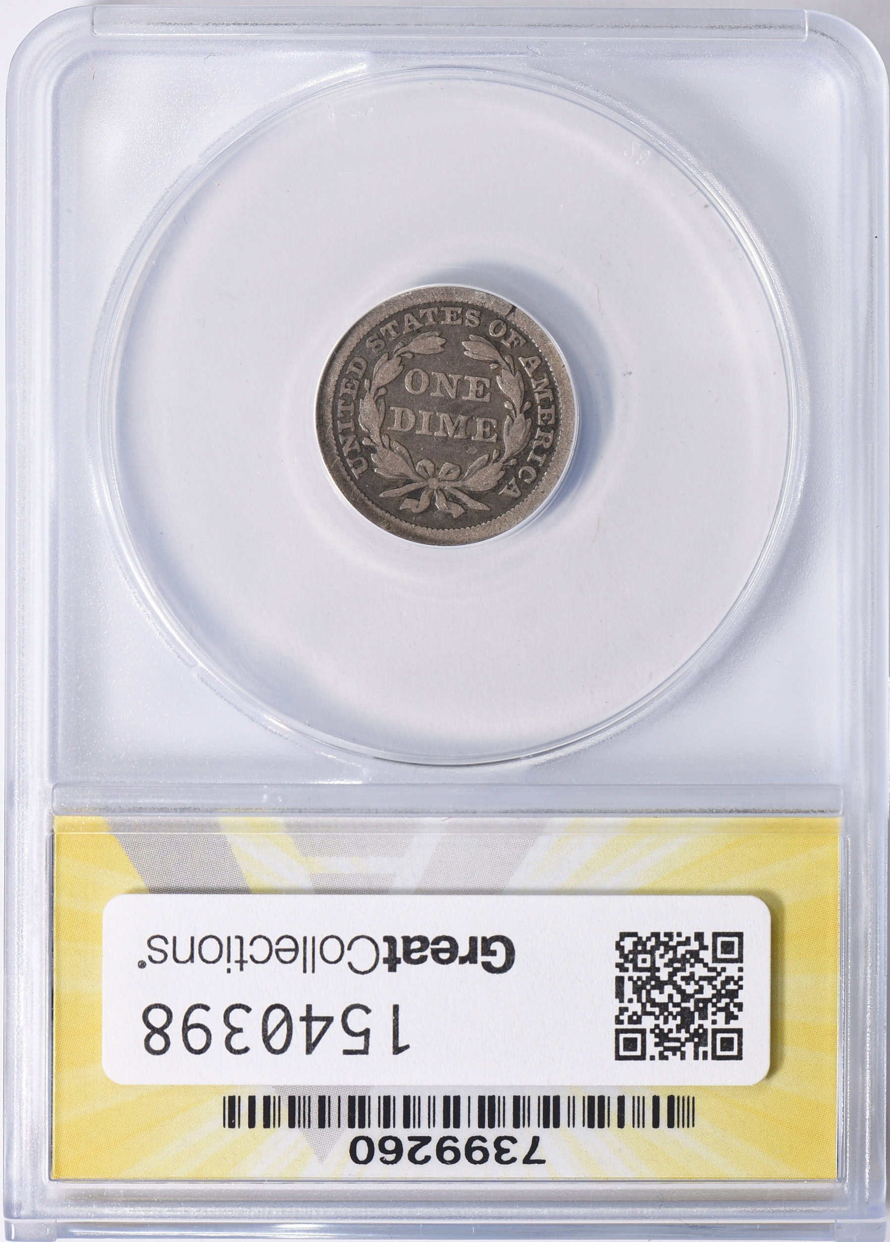 1859 Seated Liberty Dime ANACS F-12 (Item 1540398) | GreatCollections ...