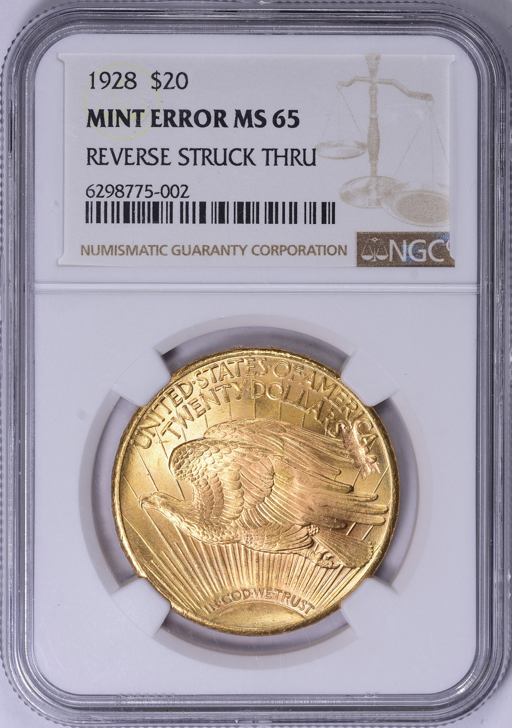 Mint Error 1928 Saint-Gaudens Gold Double Eagle Reverse Struck Thru NGC MS-65 | NGC Cert ...