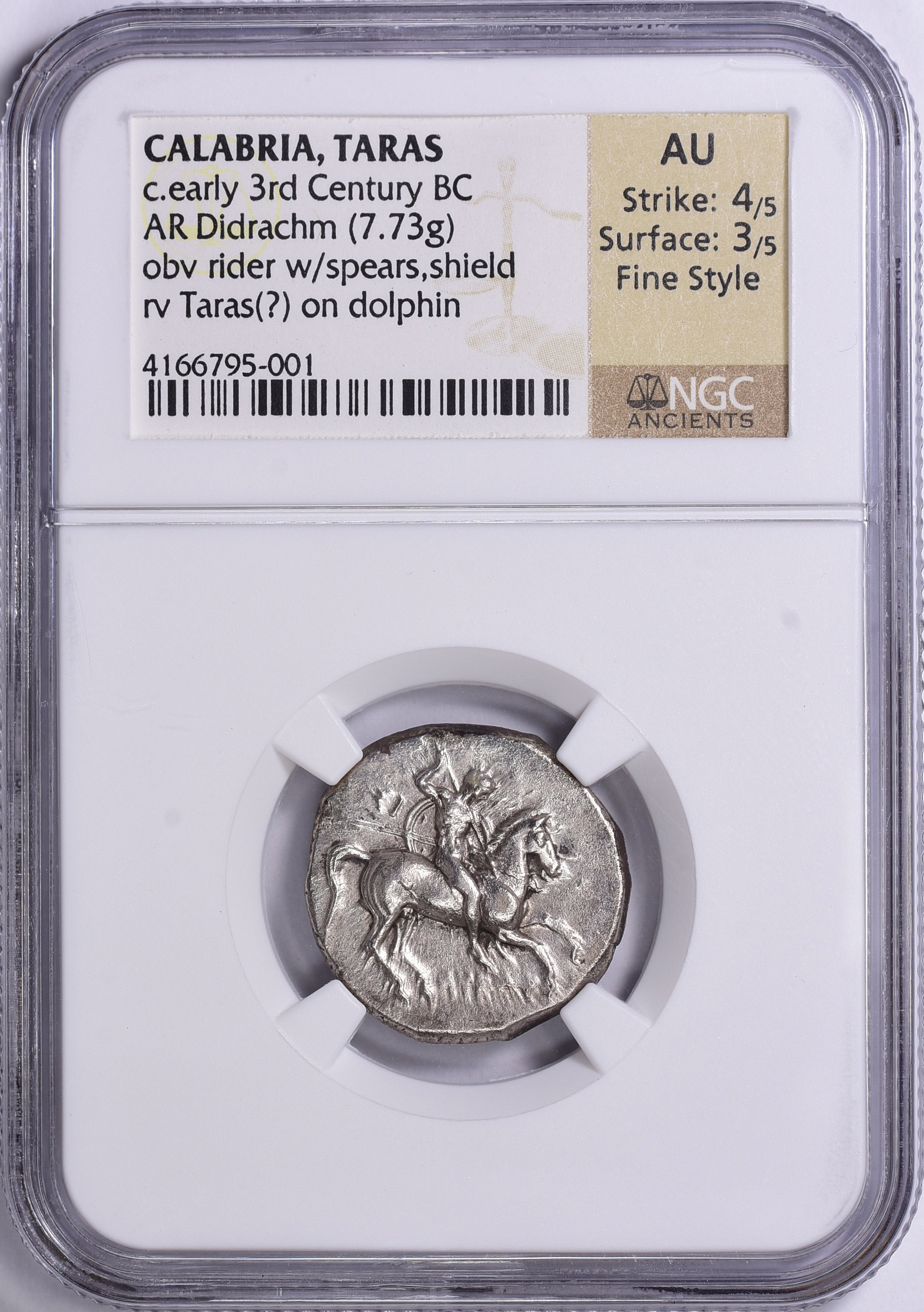 Ancient Calabria, Taras c.Early 3rd Century B.C. AR Didrachm (7.73gms ...