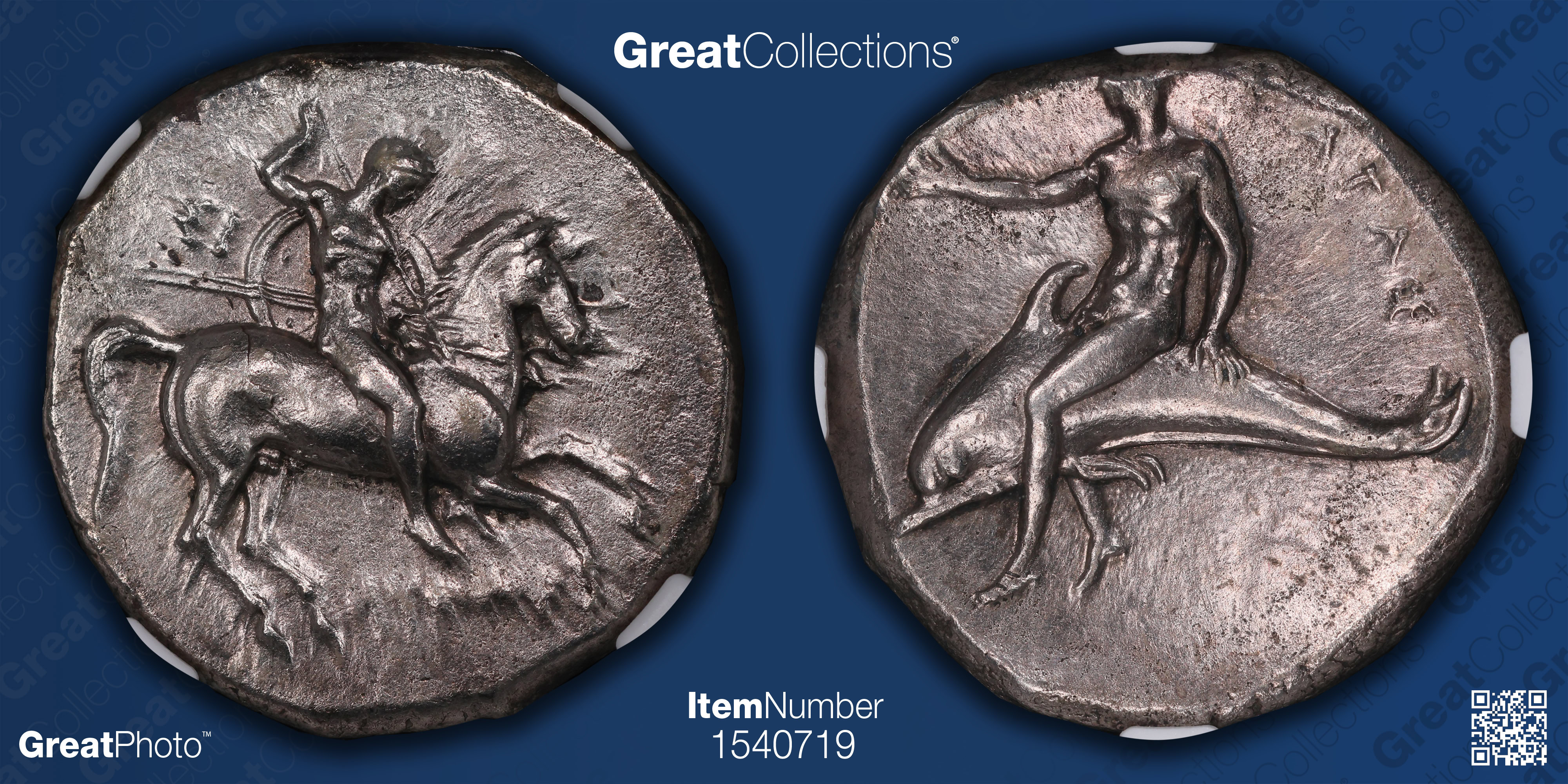 Ancient Calabria, Taras c.Early 3rd Century B.C. AR Didrachm (7.73gms ...