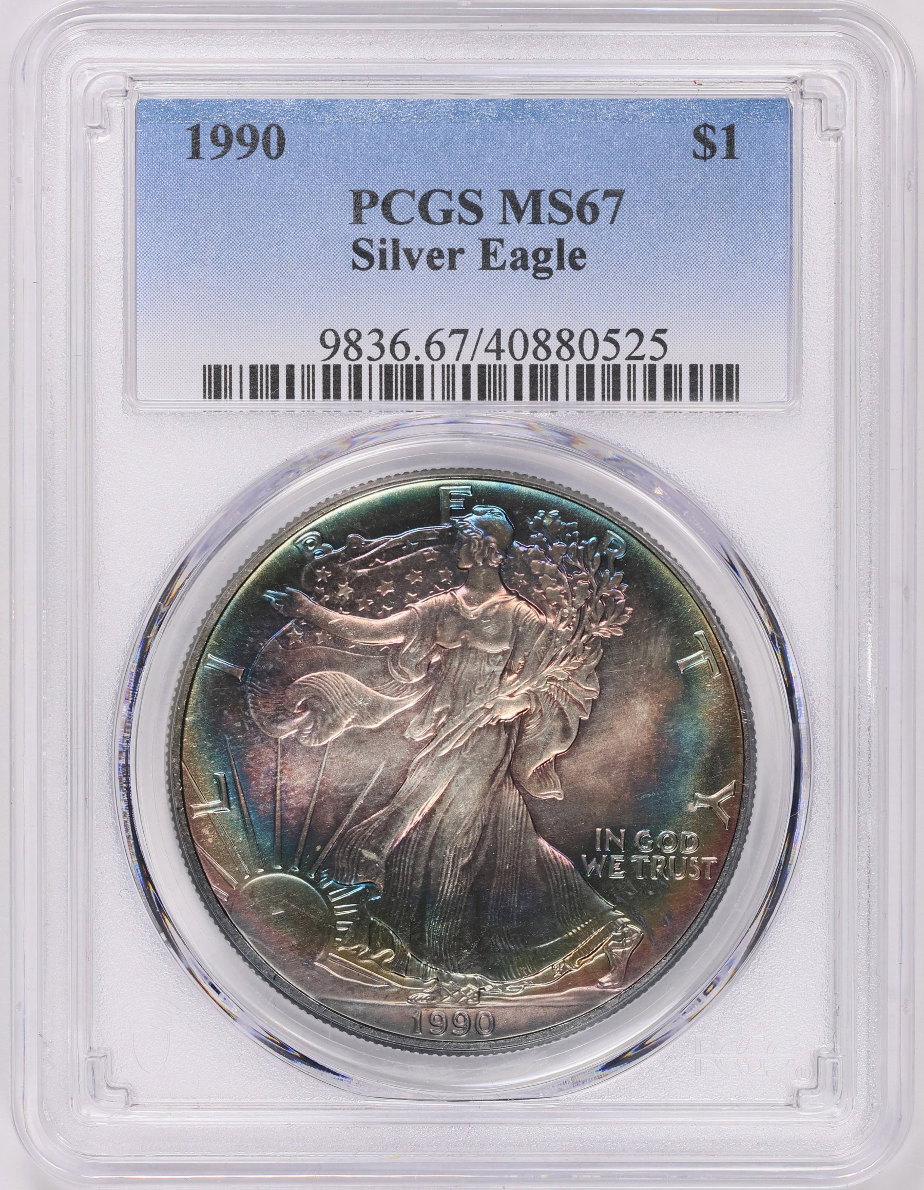 1990 $1 Silver Eagle PCGS MS-67 (Toned) (Item 1541759 ...