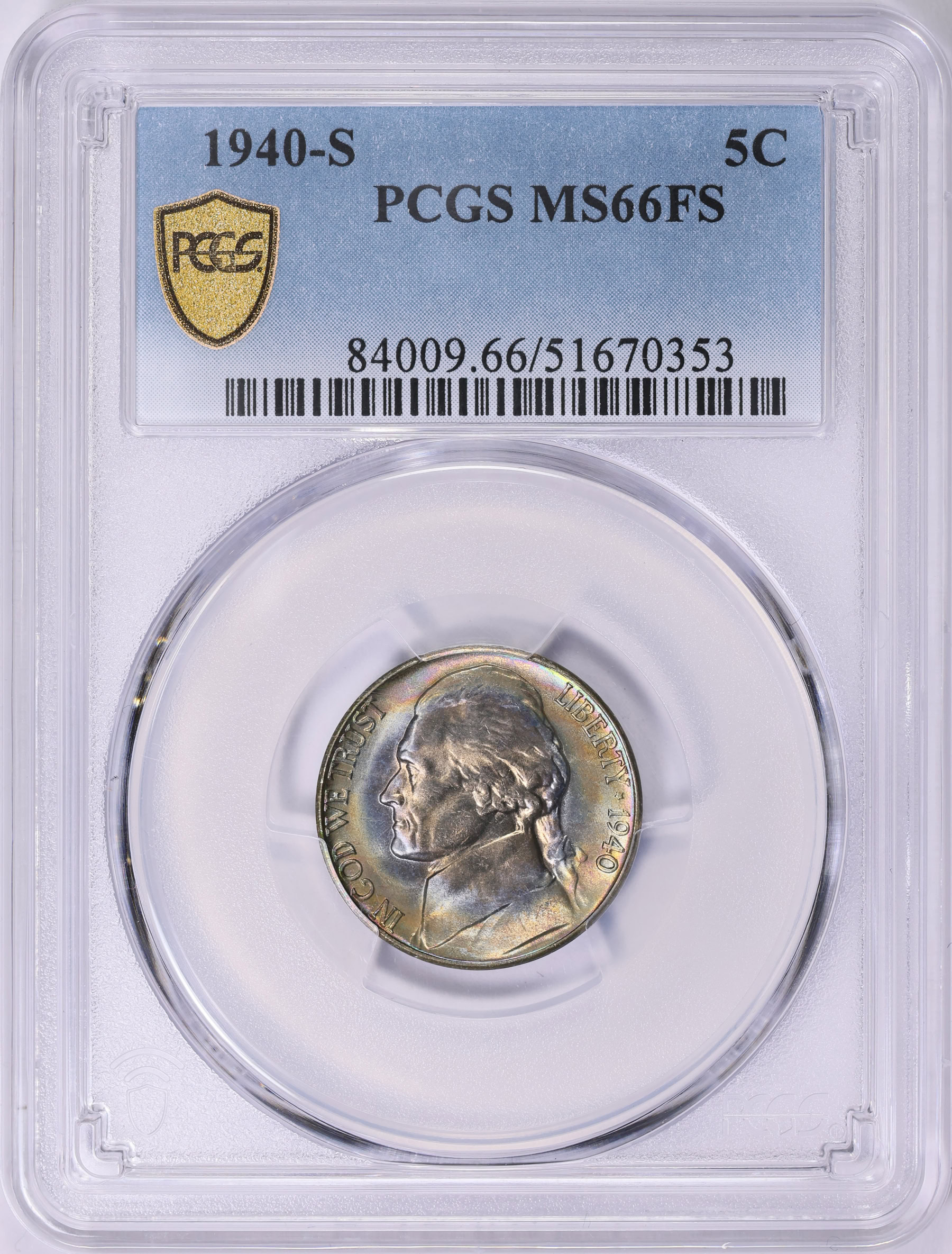 1940-S Jefferson Nickel PCGS MS-66 FS (Toned) (Item 1542552) | GreatCollections Coin Auctions