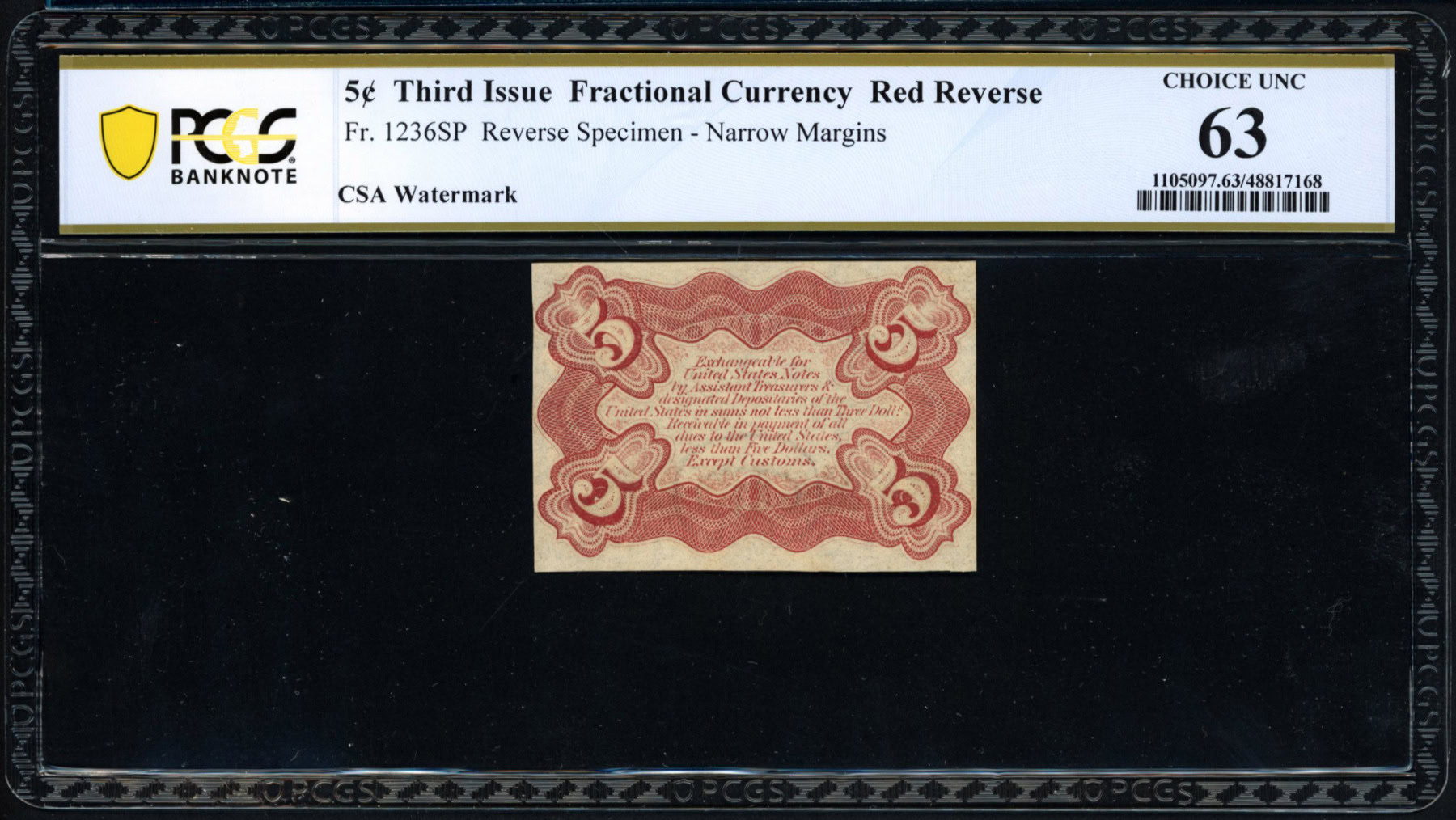 Fr. 1236spnsb Third Issue 5 Cents Fractional Currency Specimen Note ...