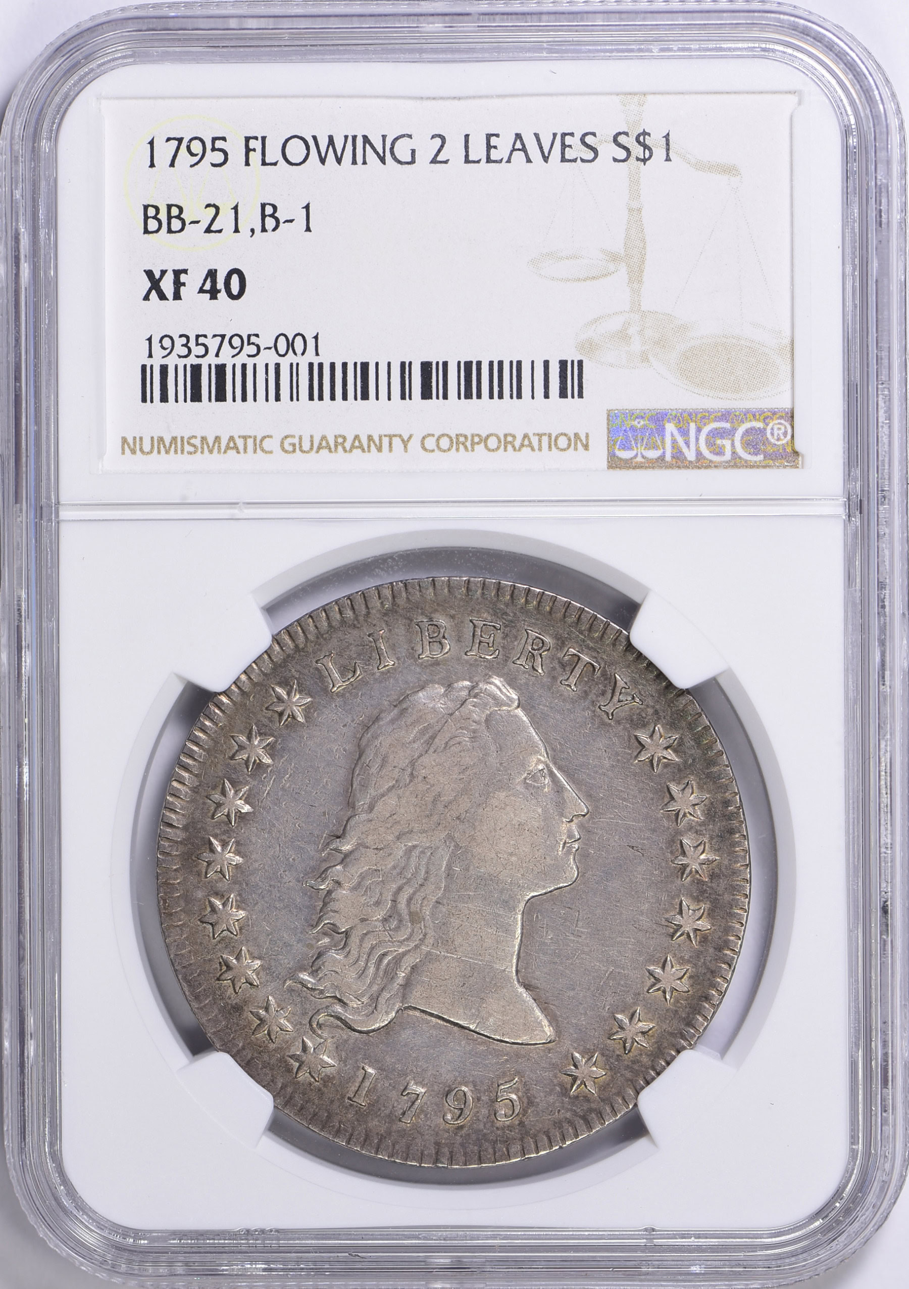 1795 Flowing Hair Silver Dollar Two Leaves B-1, BB-21 NGC XF-40 (Item 1543559 ...