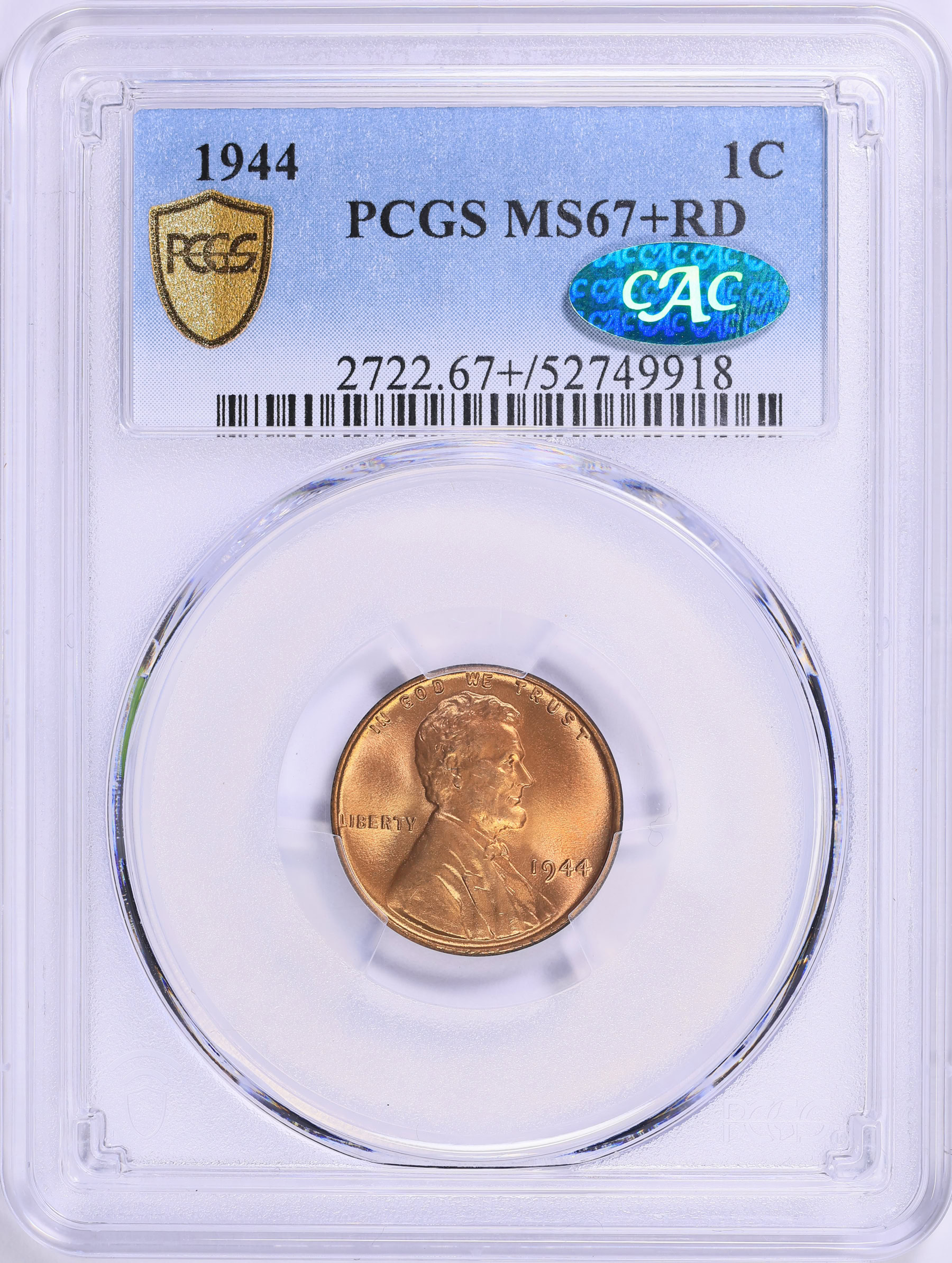1944 Lincoln Cent PCGS MS-67+ RD (CAC Green) (Item 1544037) | GreatCollections Coin Auctions