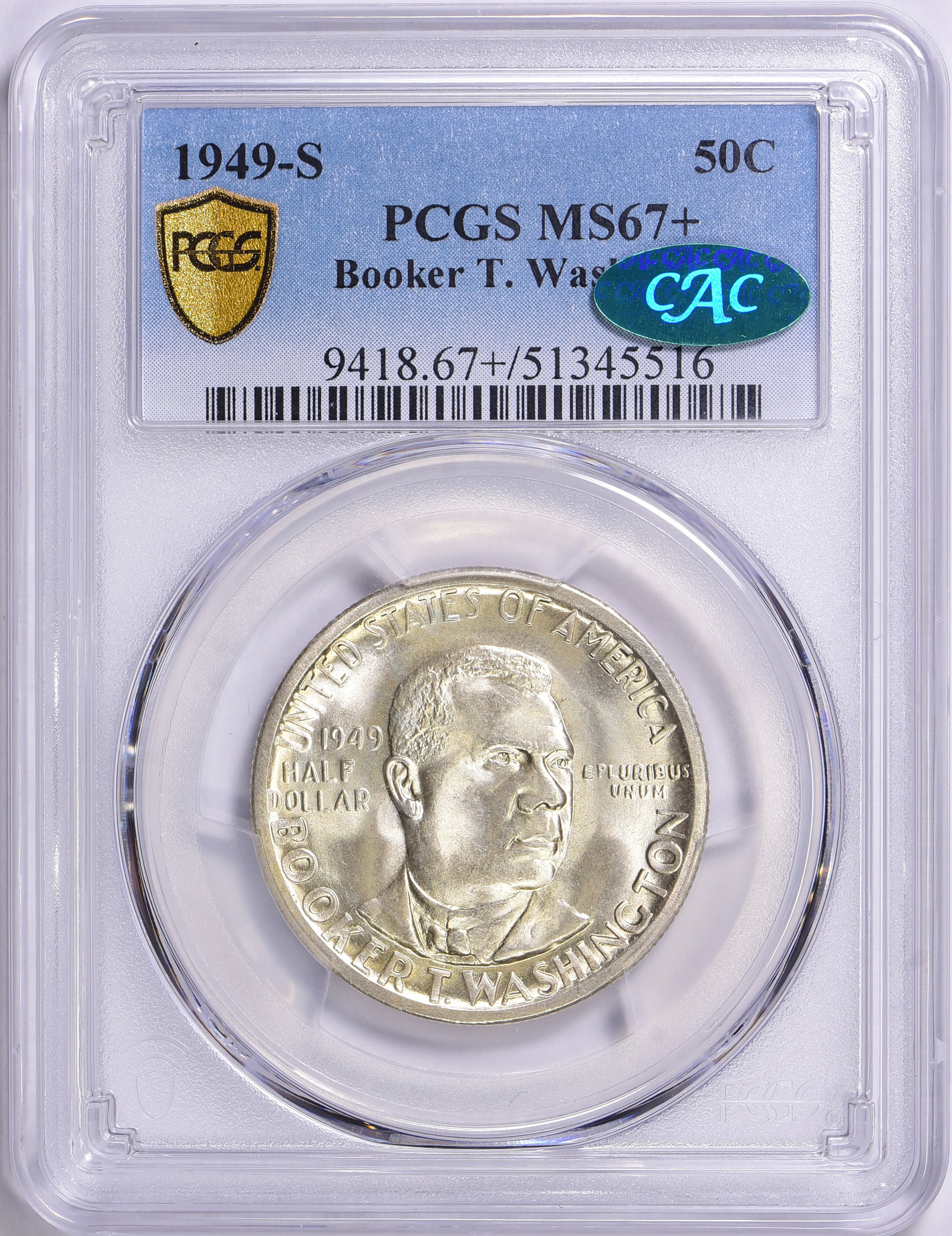 1949-S Booker T. Washington Memorial Half Dollar PCGS MS-67+ (CAC Green ...