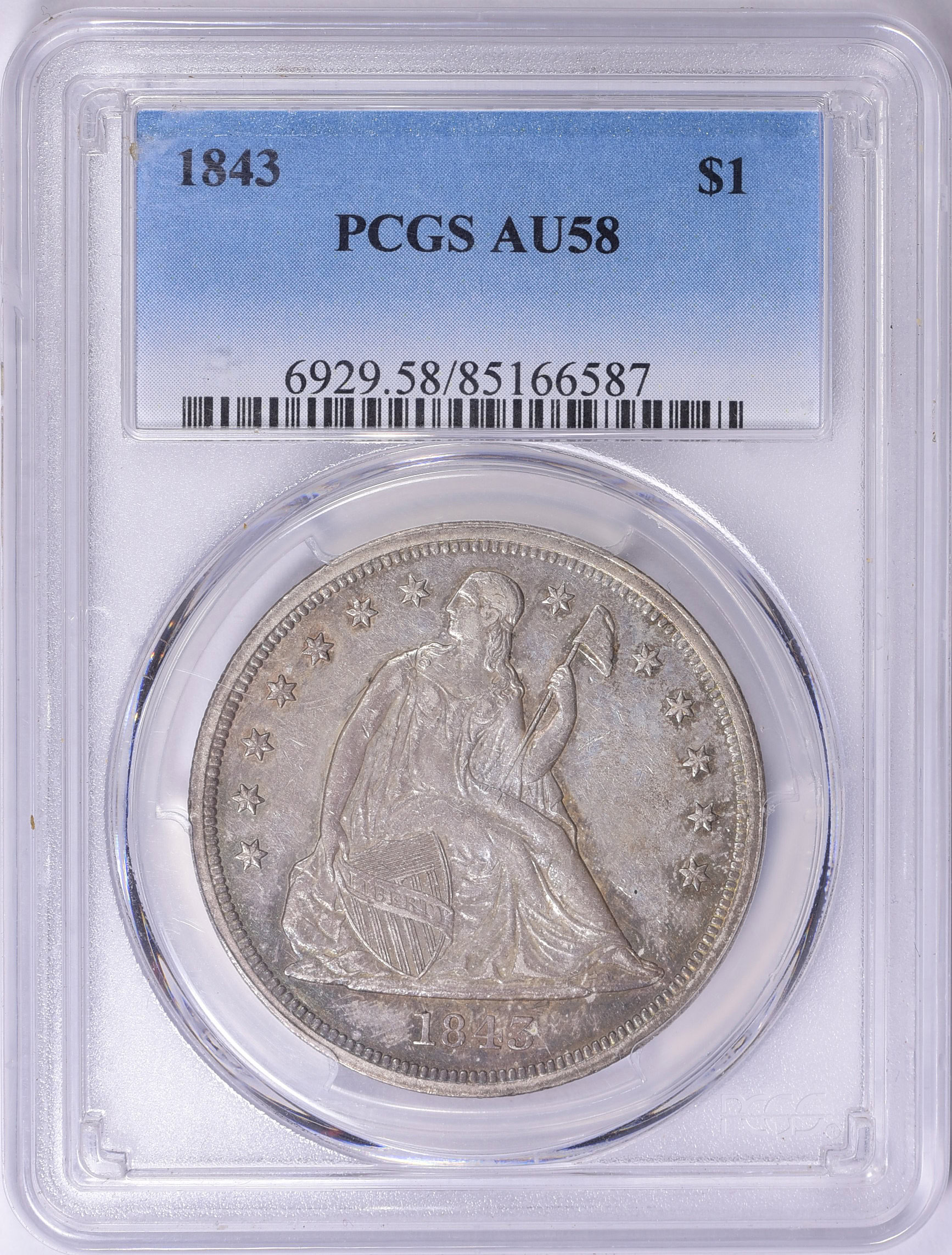 1843 Seated Liberty Silver Dollar PCGS AU-58 (Toned) (Item 1544088) | GreatCollections Coin Auctions