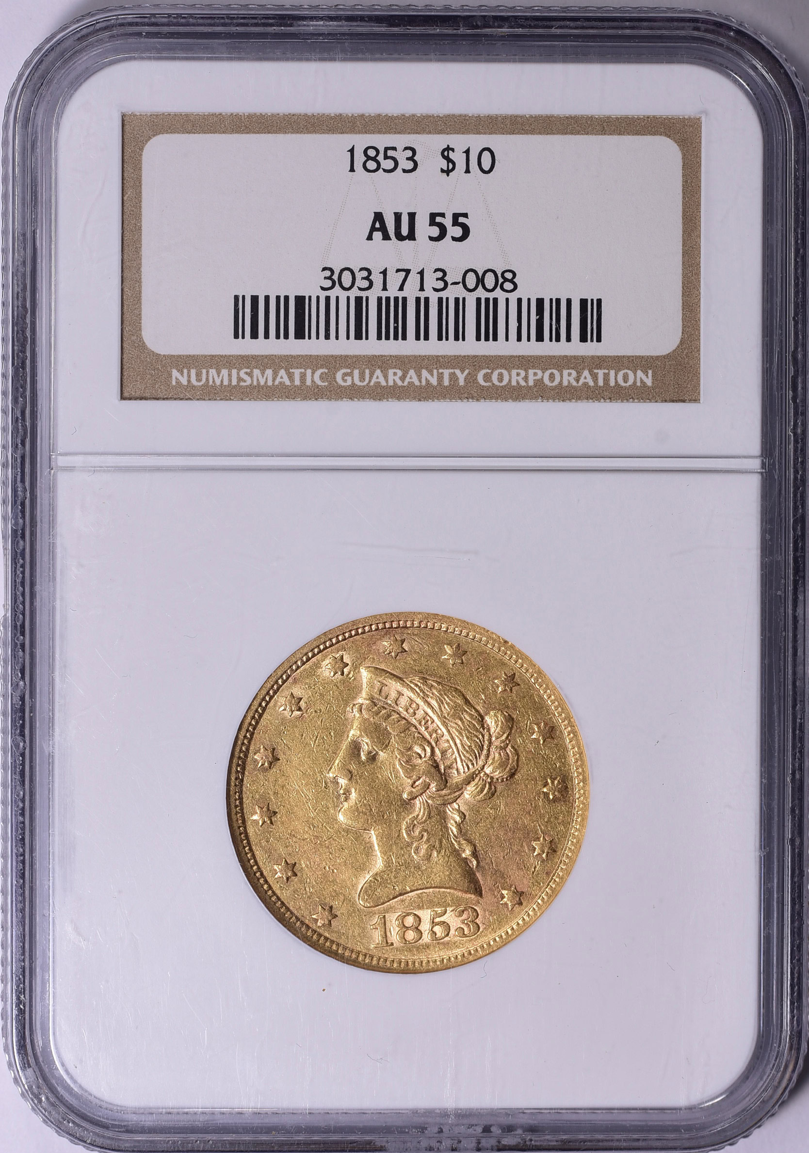 1853 Liberty Gold Eagle NGC AU-55 (Item 1544499) | GreatCollections ...