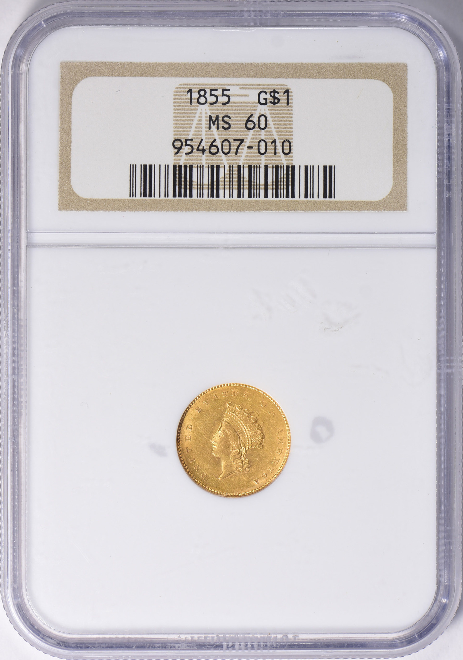1855 Indian Princess Gold Dollar NGC MS-60 (Item 1544790) | GreatCollections Coin Auctions