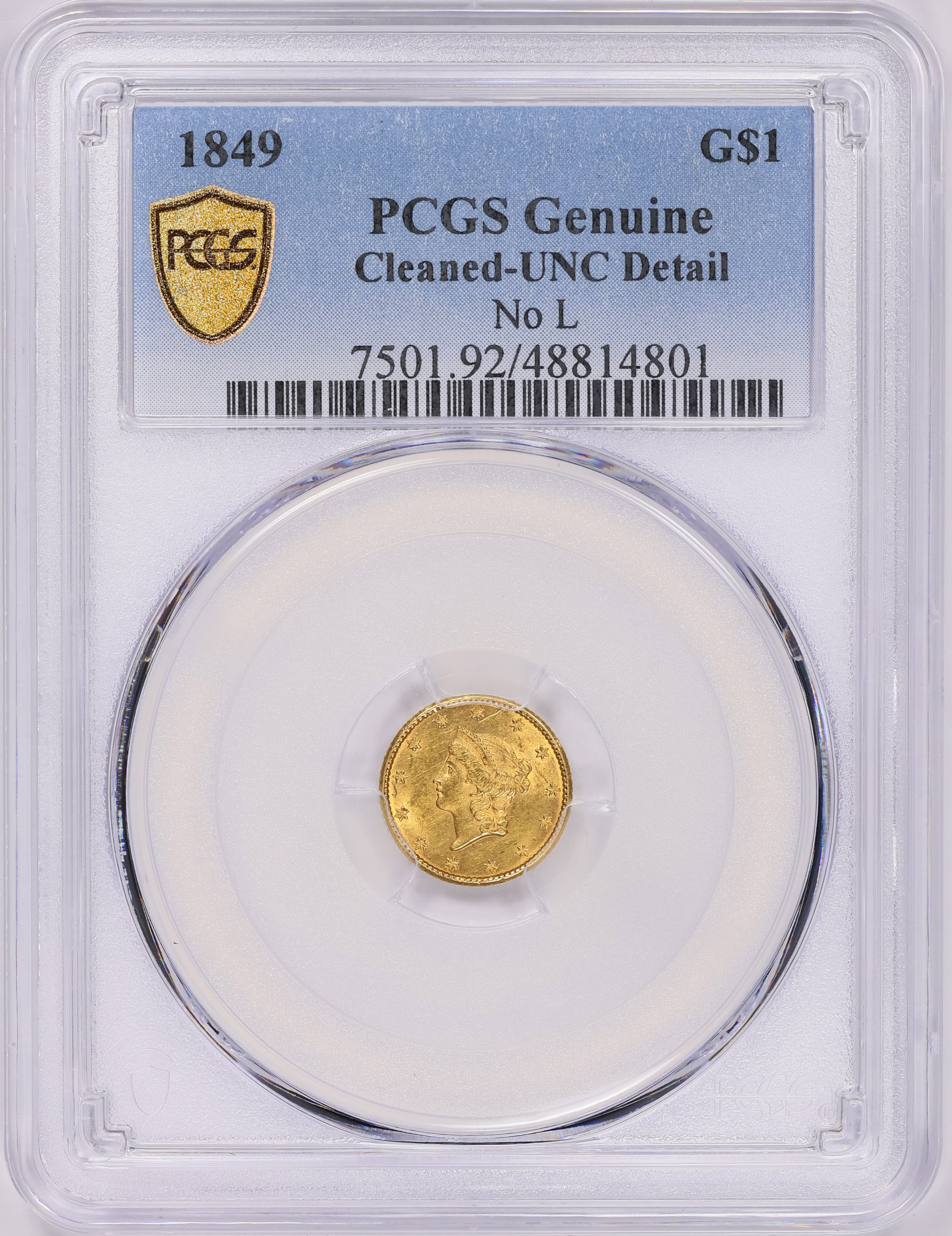 1849 Liberty Gold Dollar No L PCGS Genuine Unc Details (Item 1548494 ...