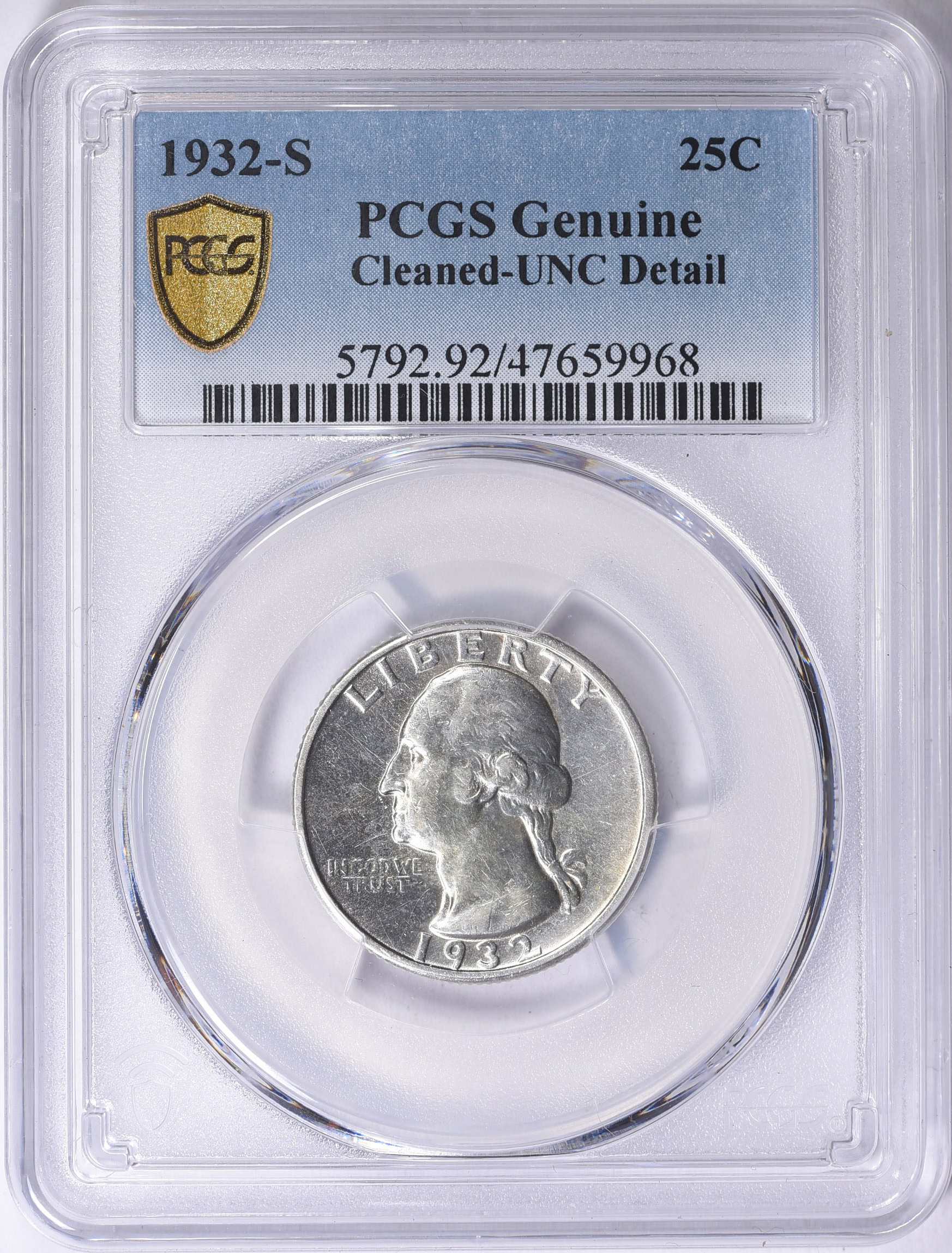 1932-S Washington Quarter PCGS Genuine Unc Details (Item 1548688) | GreatCollections Coin Auctions