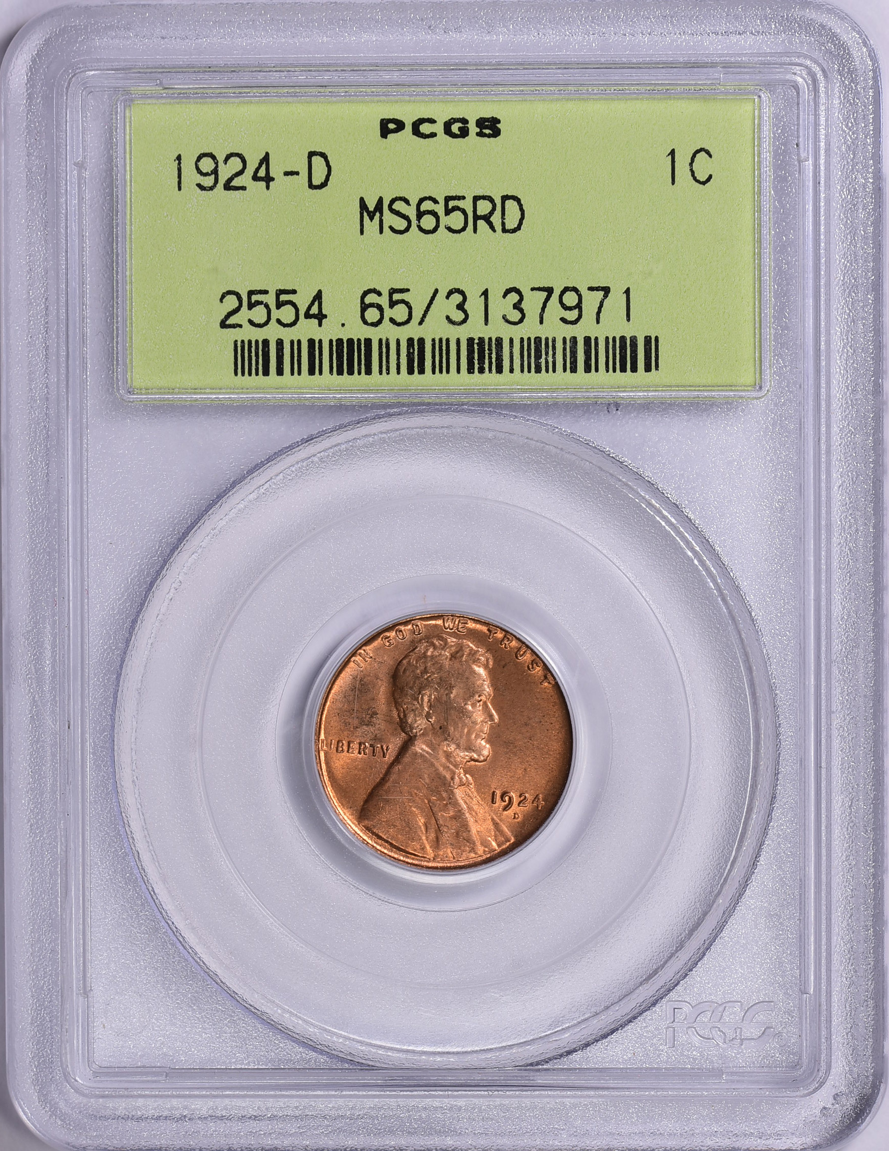 1924-D Lincoln Cent PCGS MS-65 RD OGH (Item 1549424) | GreatCollections Coin Auctions