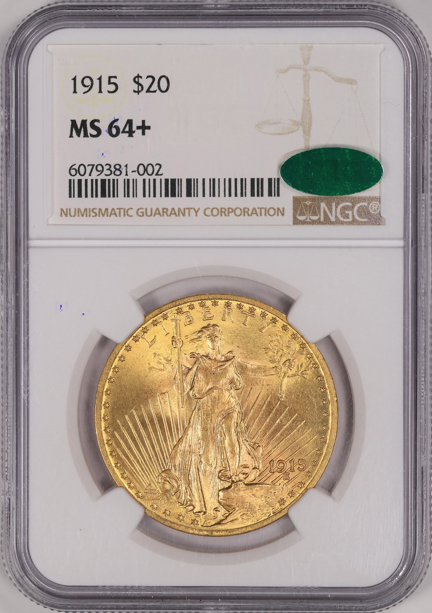 1915 Saint-Gaudens Gold Double Eagle NGC MS-64+ (CAC Green) (Item ...