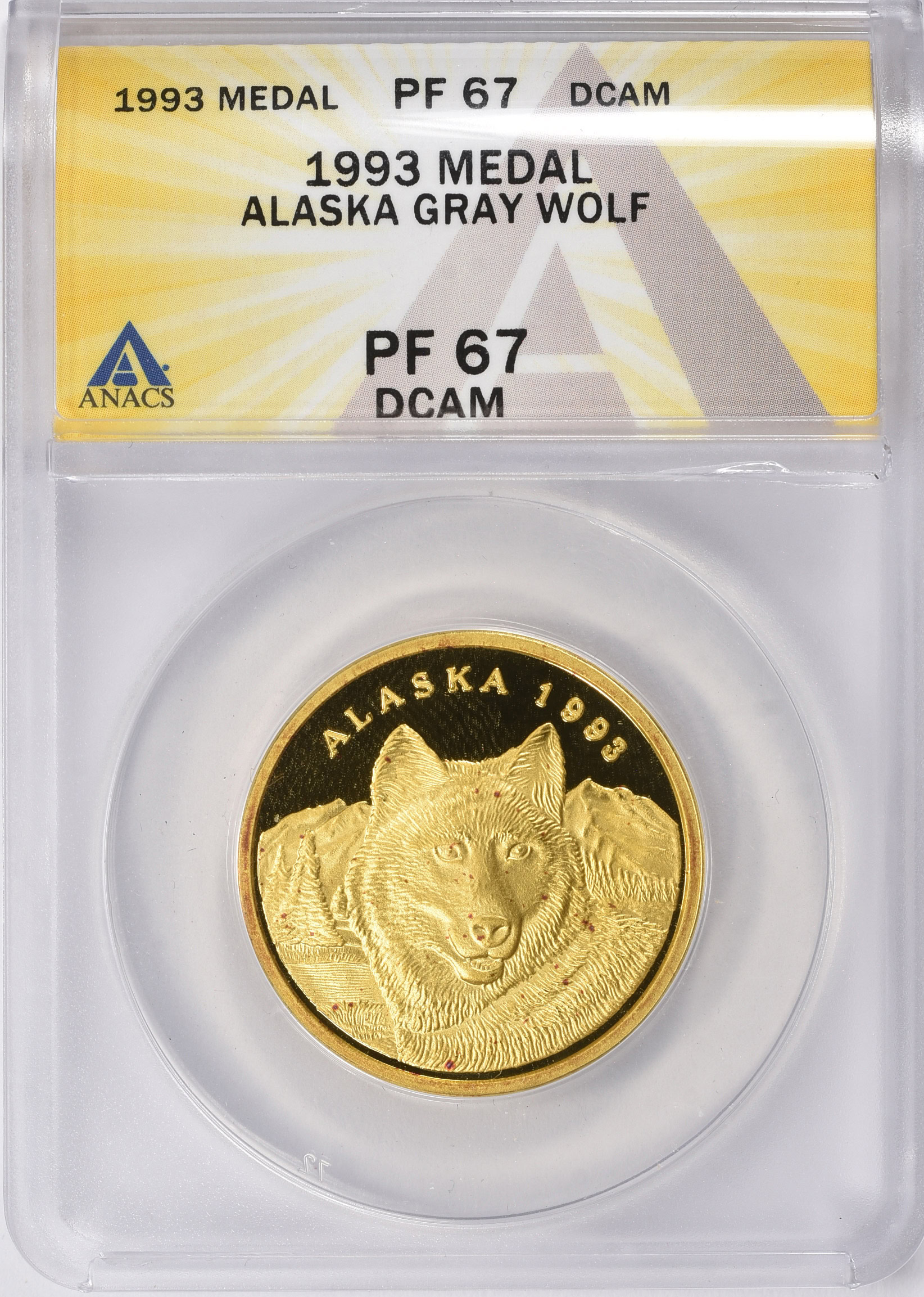 1993 Gold 1oz Alaska Official State Medallion Gray Wolf ANACS Proof-67 ...
