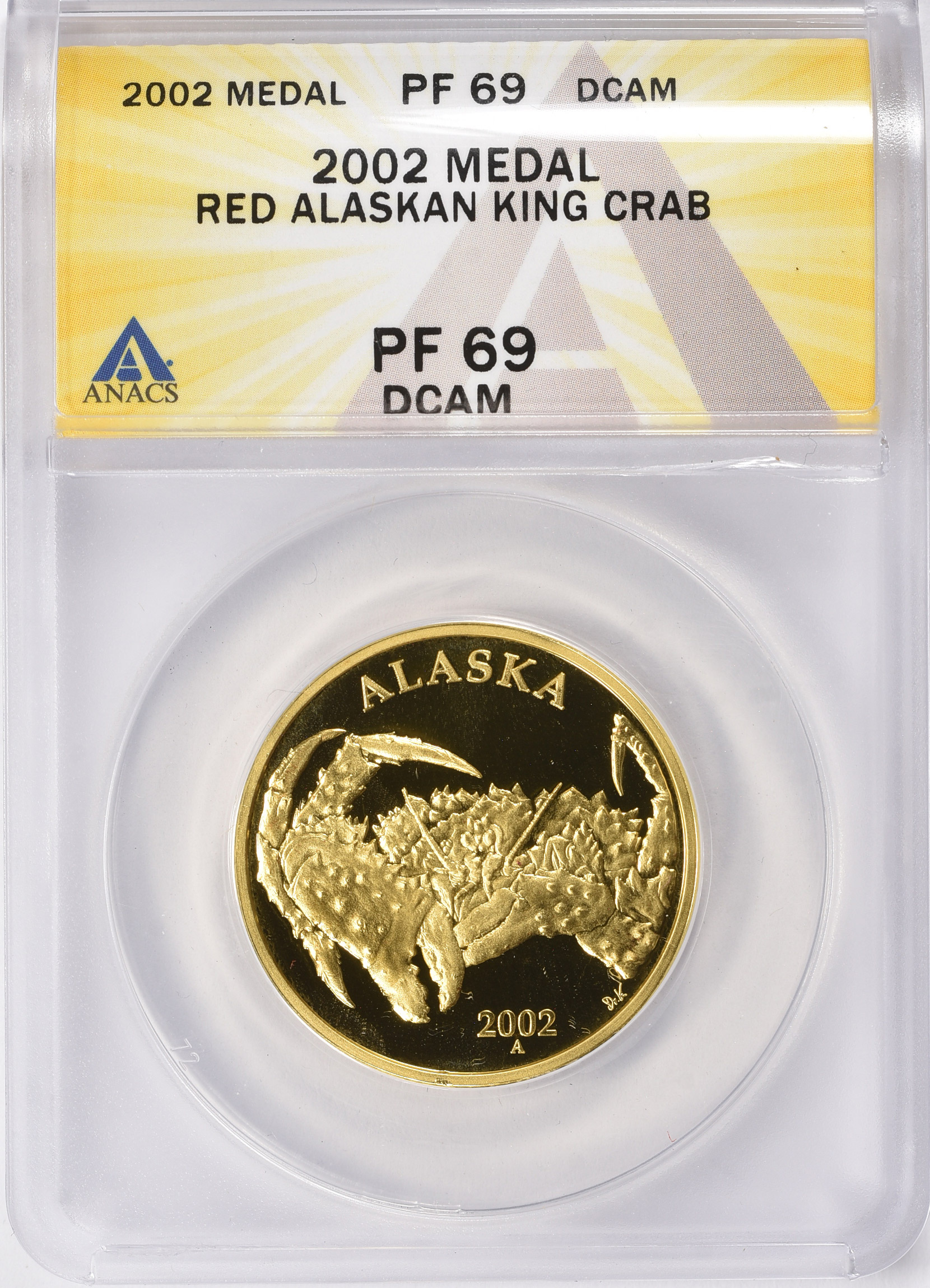 2002 Gold 1oz Alaska Official State Medallion Alaskan King Crab ANACS ...