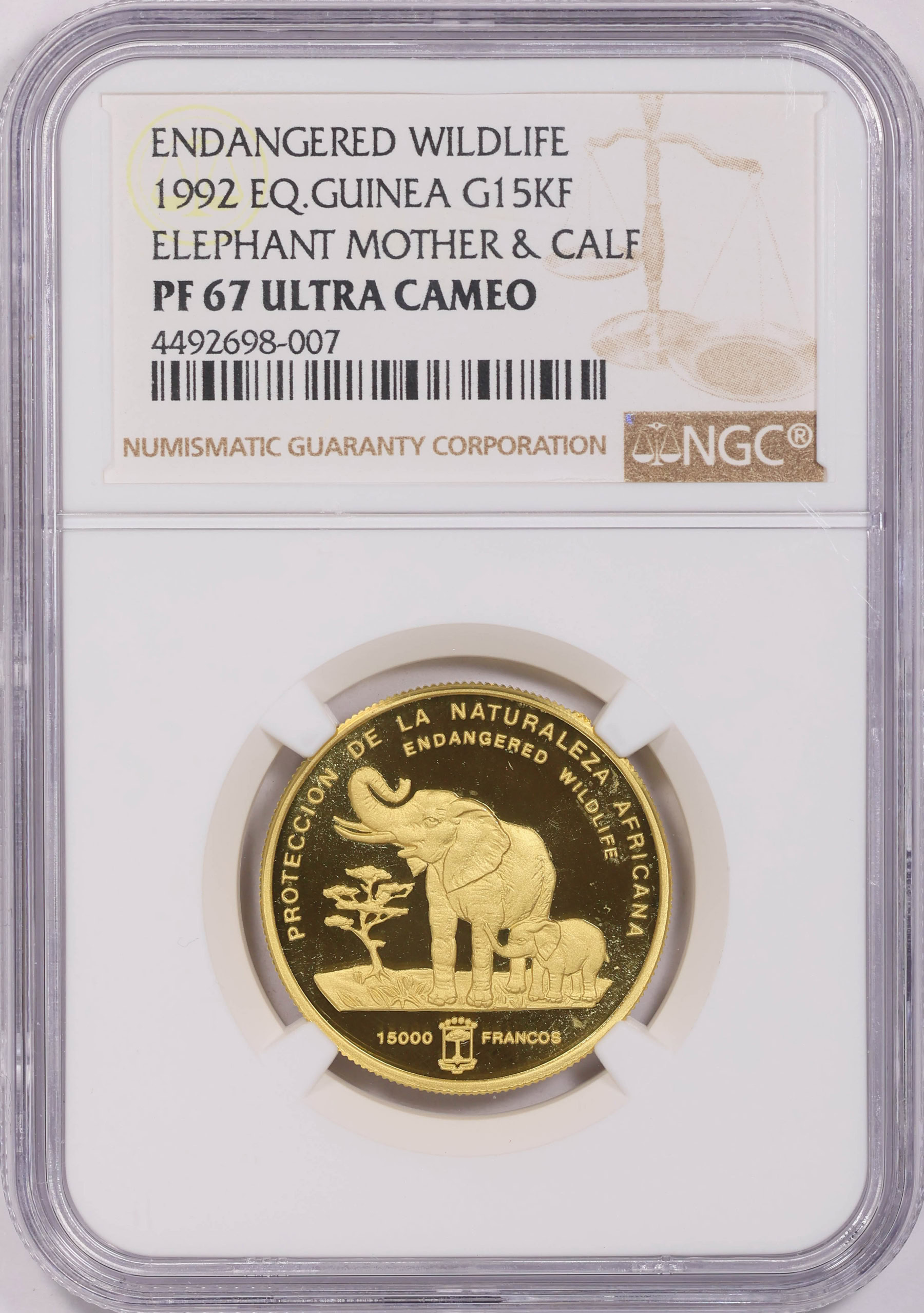 Equatorial Guinea 1992 Gold 15,000 Francos Endangered Wildlife ...