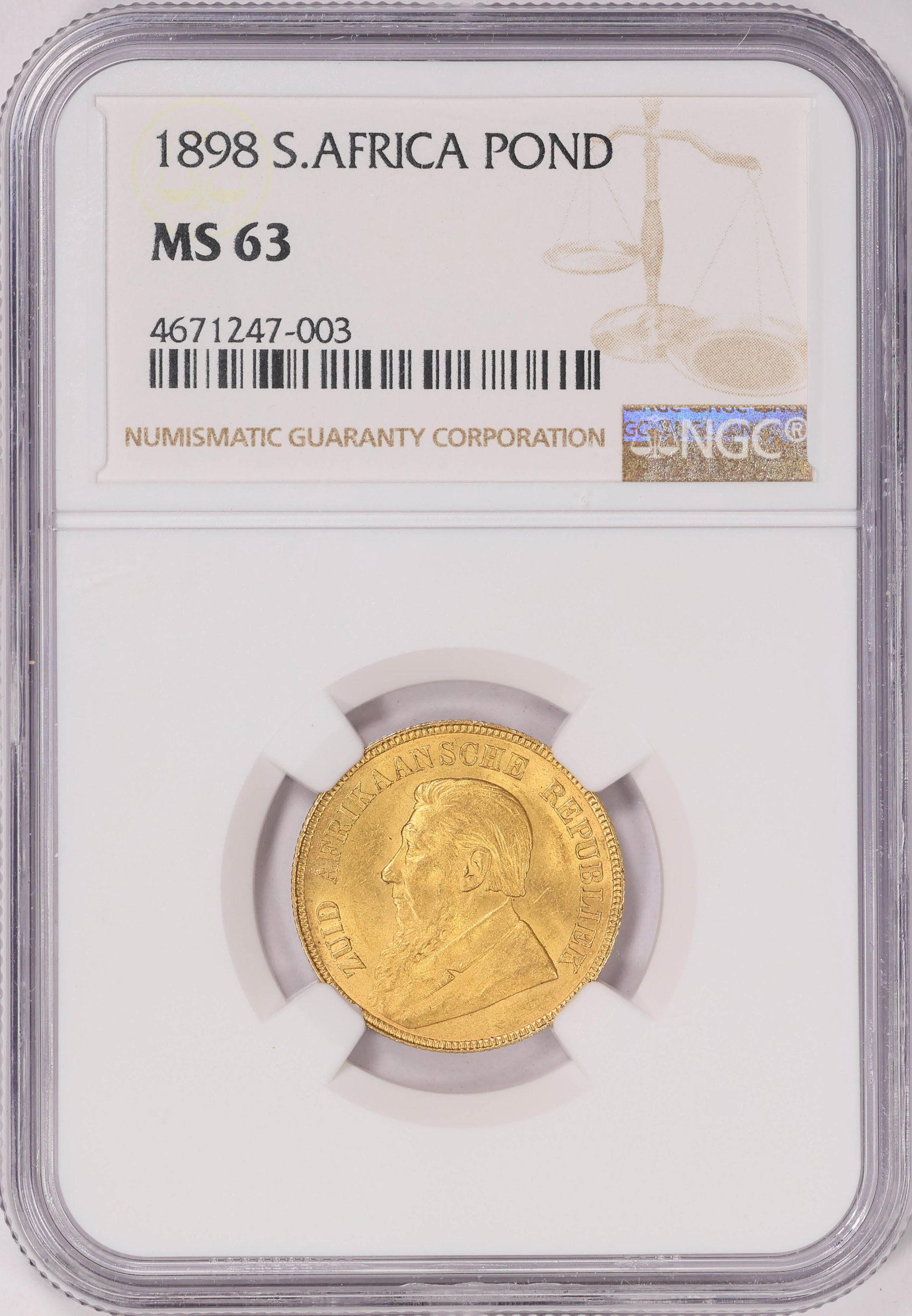 South Africa 1898 Gold Pond KM-10.2 NGC MS-63 (AGW = 0.2352 oz.) (Item 1550588 ...