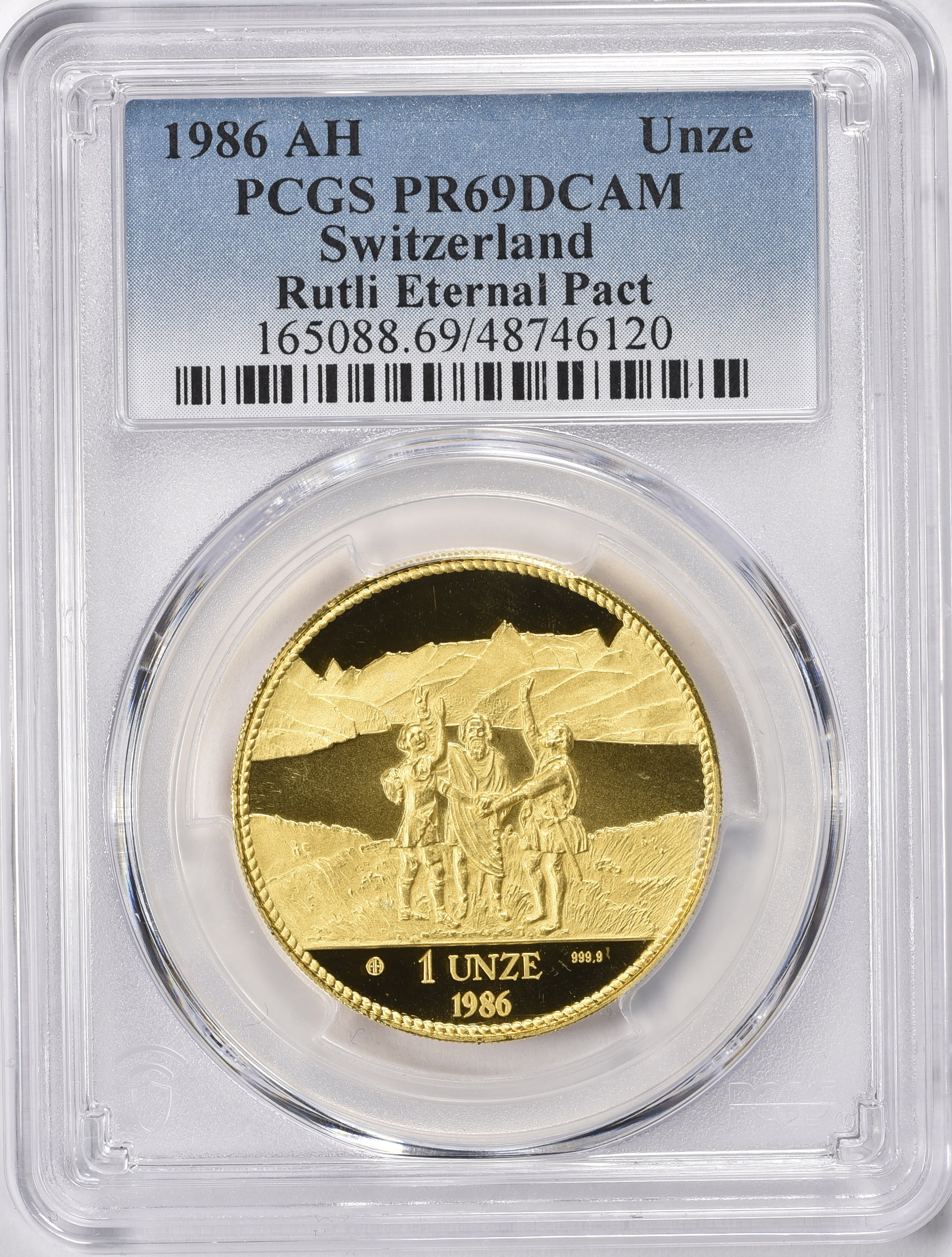 Switzerland 1986-AH Gold Unze Rutli Eternal Pact KM-XMB9 PCGS Proof-69 ...