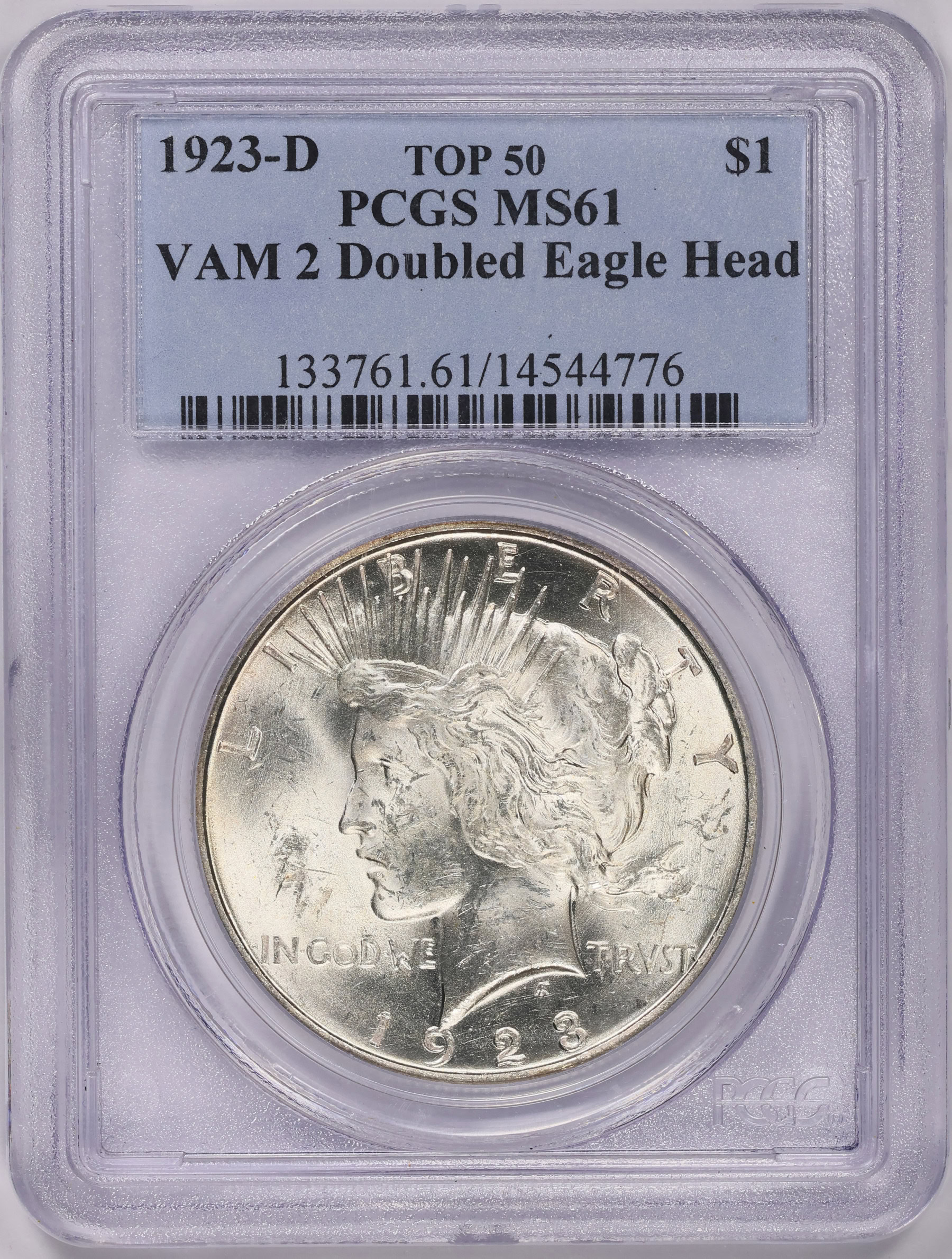 1923-D Peace Silver Dollar VAM-2 Doubled Eagle Head Top 50 PCGS MS-61 (Item 1551986 ...