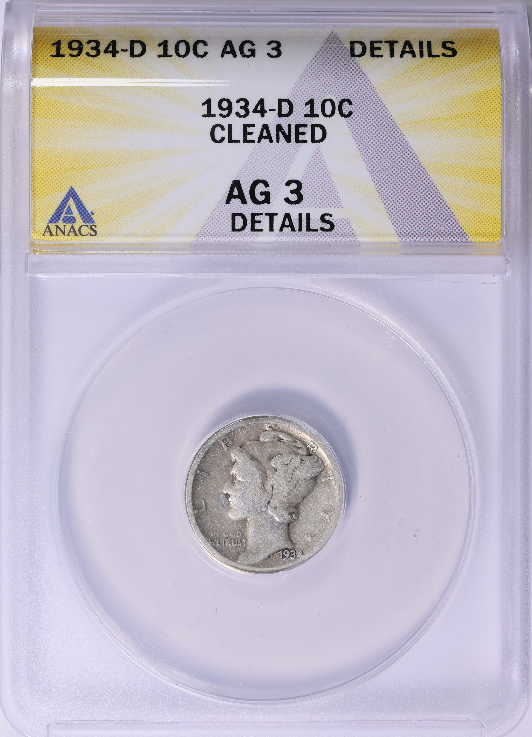 1934-D Mercury Dime ANACS AG-03 Details (Item 1553874) | GreatCollections Coin Auctions