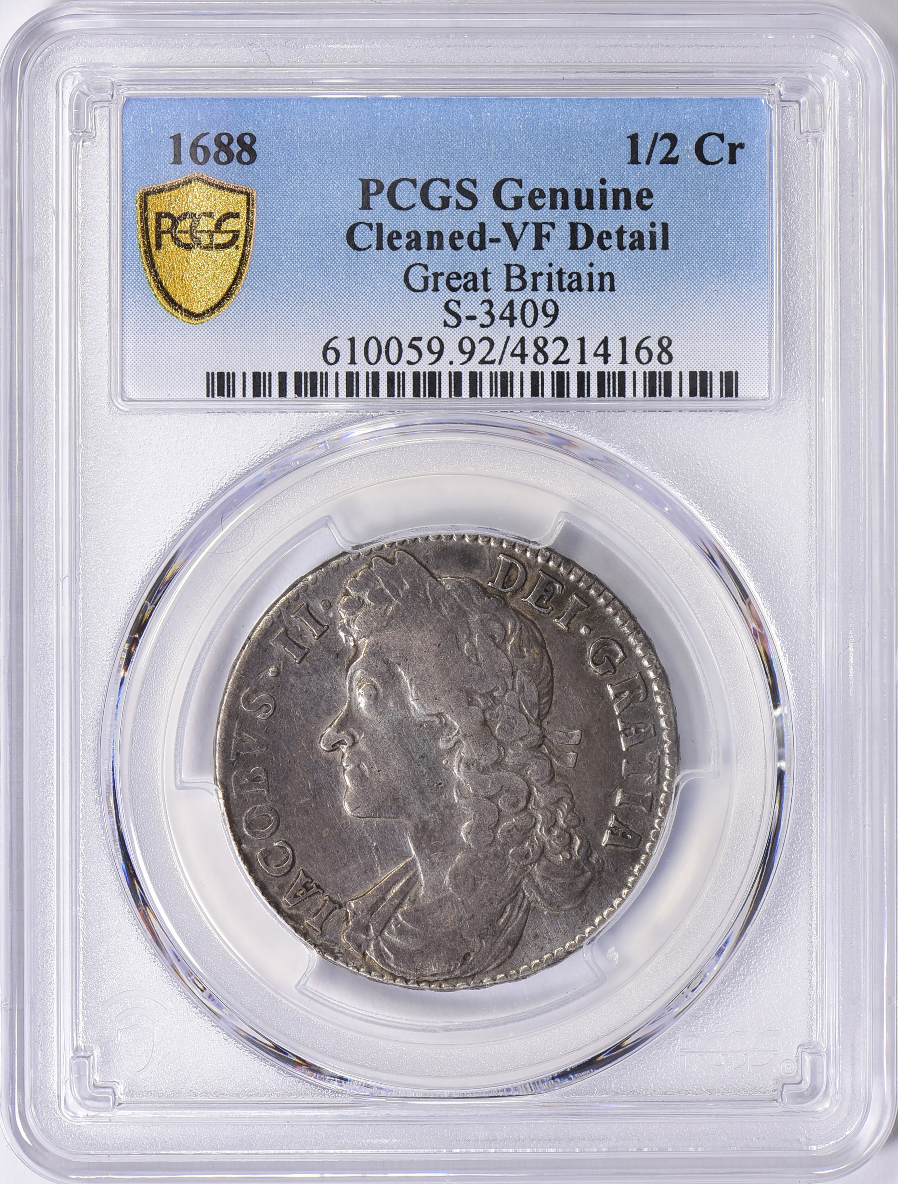 Great Britain 1688 Silver 1/2 Crown S-3409 PCGS Genuine VF Details ...
