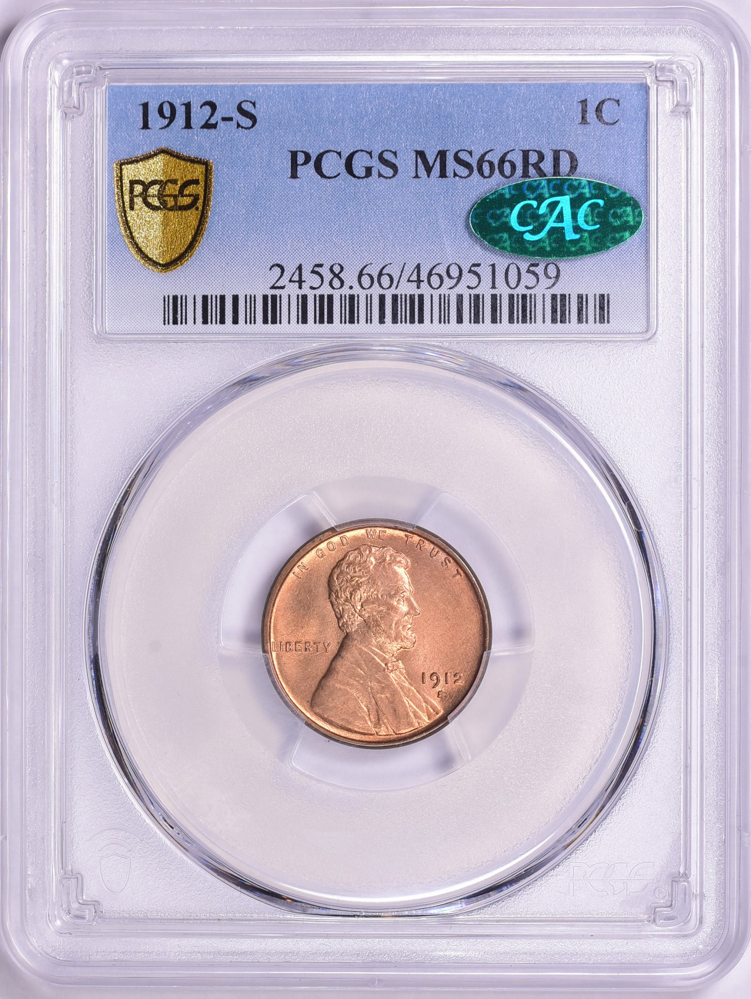 1912-S Lincoln Cent PCGS MS-66 RD (CAC Green) (Item 1556757) | GreatCollections Coin Auctions