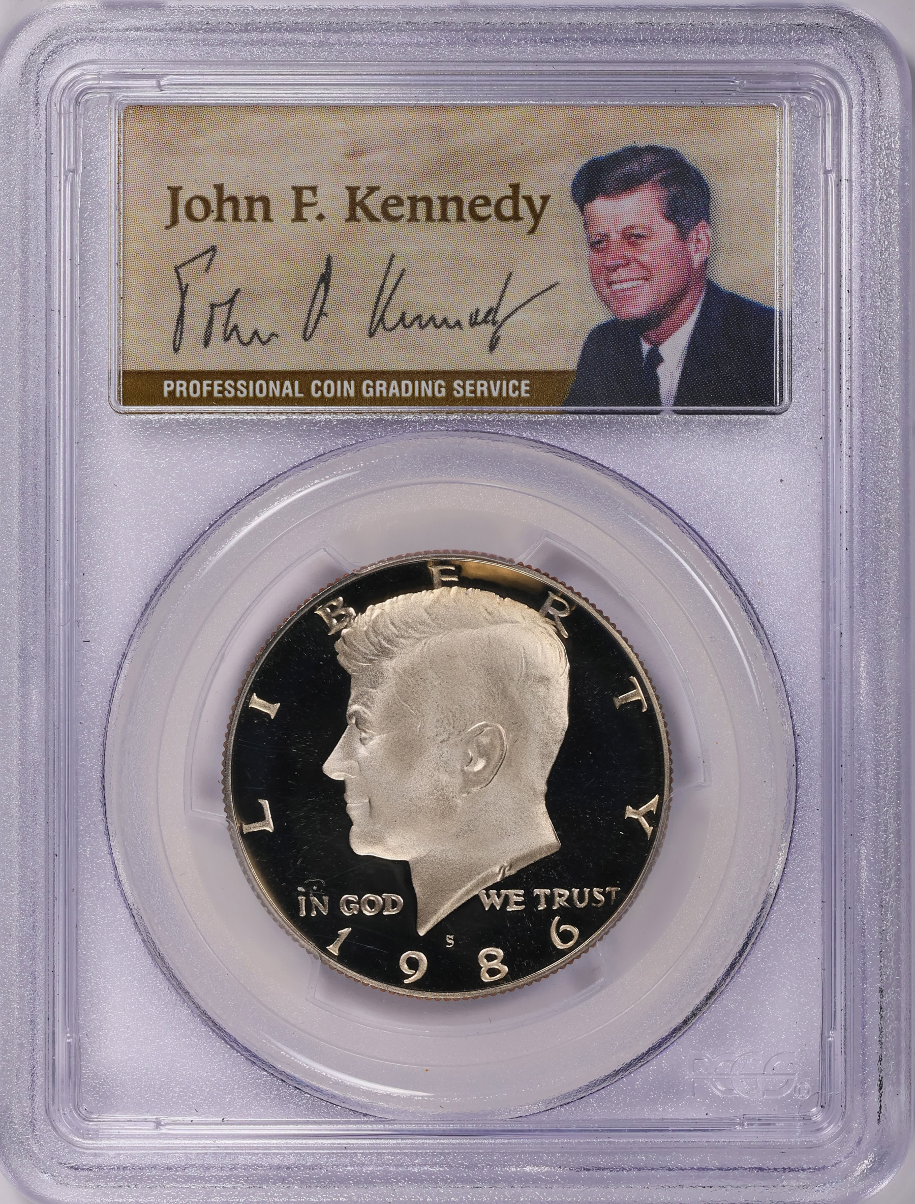 1986-S Kennedy Half Dollar PCGS Proof-70 DCAM (John F. Kennedy Label ...