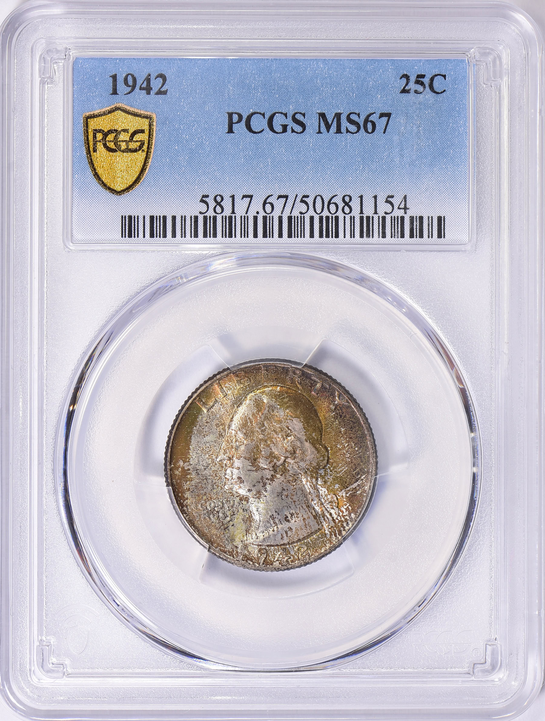 1942 Washington Quarter PCGS MS-67 (Toned) (Item 1557370) | GreatCollections Coin Auctions