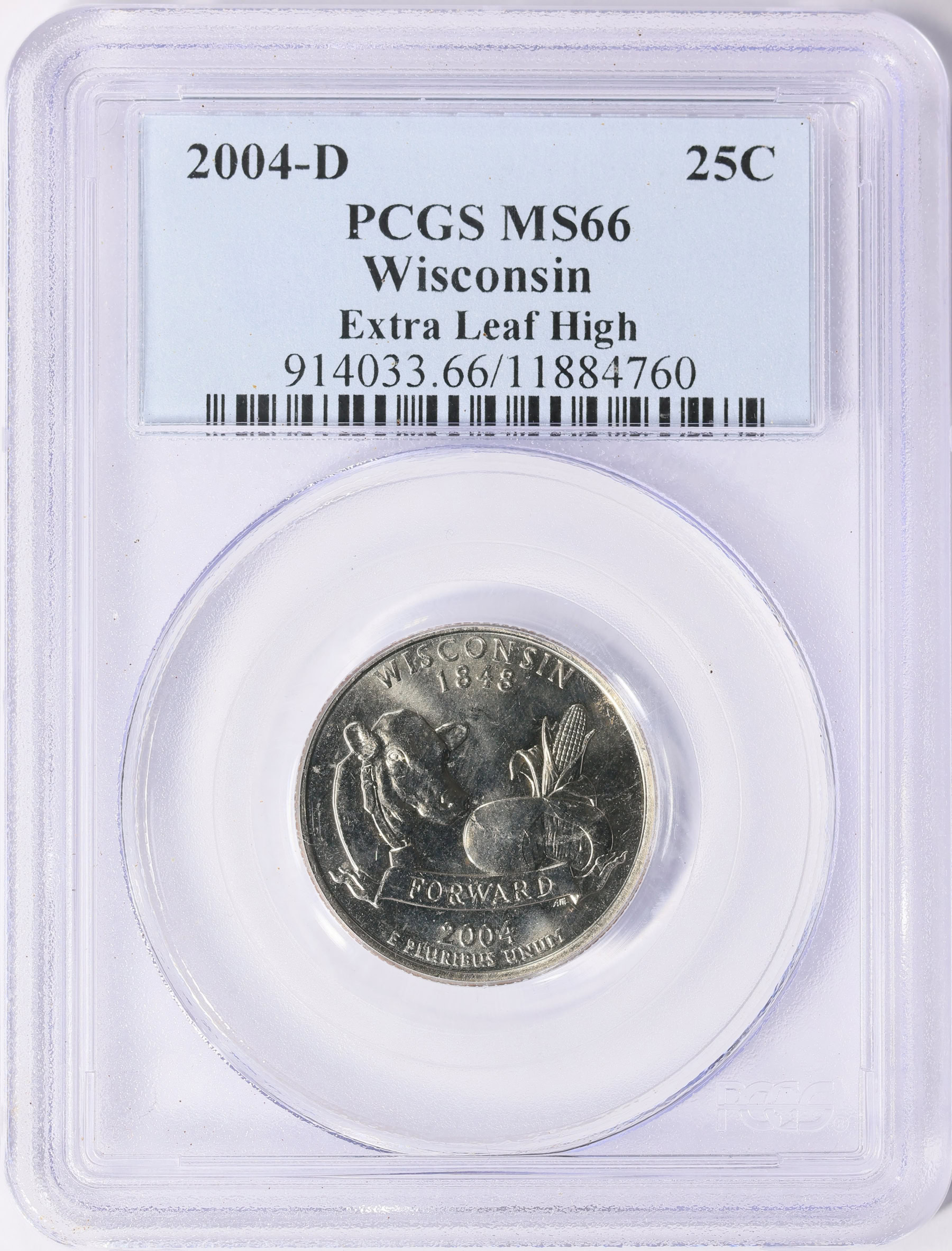 2004-D State Quarter Wisconsin - Extra Leaf High PCGS MS-66 (Item ...